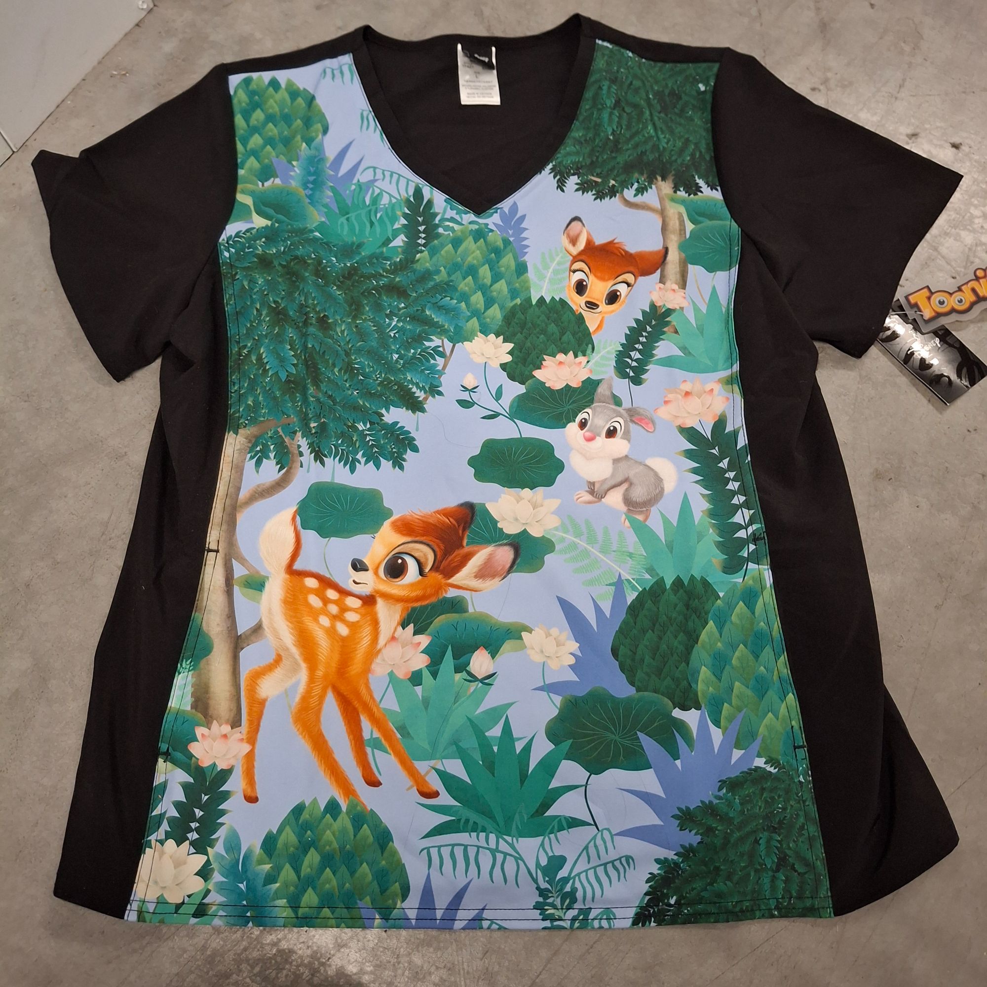NWT Disney Tooniforms Cherokee Bambi Thumper V-Neck Scrub Top Size L No ...