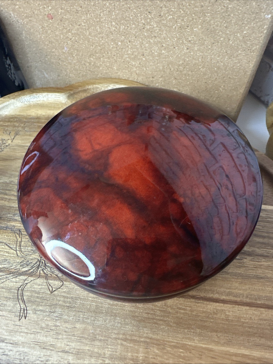 Alabaster Round Hinged Trinket Jewelry Box Hand Carved Vintage Made in ...