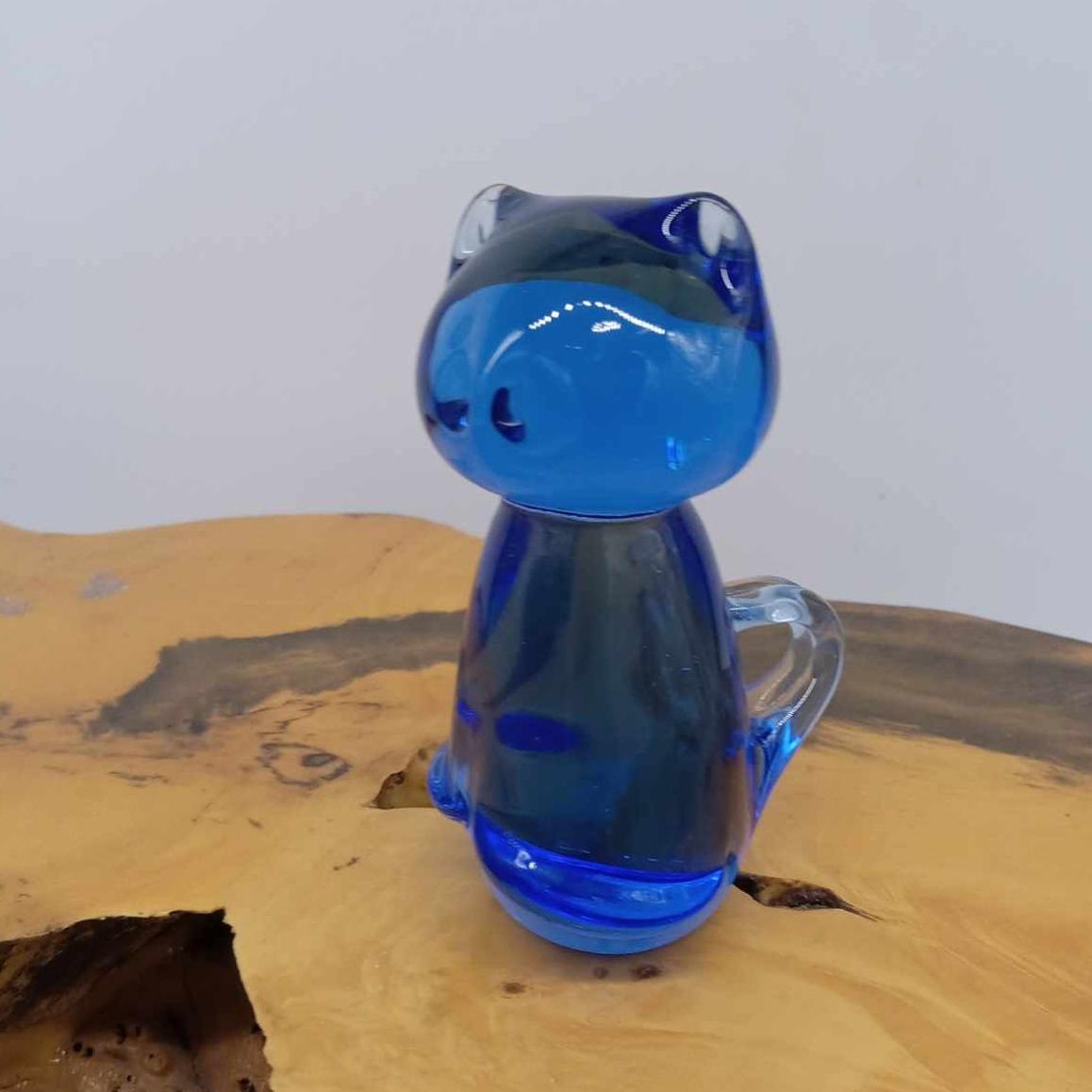 Blue glass cat figurine, kitty