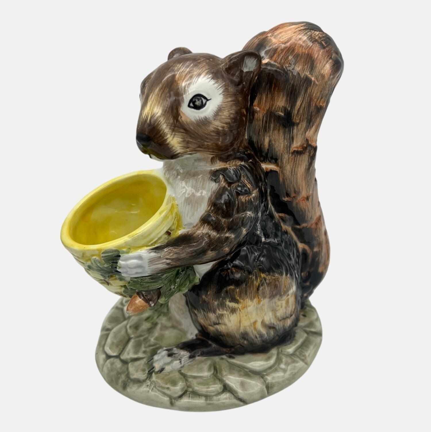 Vintage Ceramic Squirrel Figure Holding a Basket 7.5" Tall