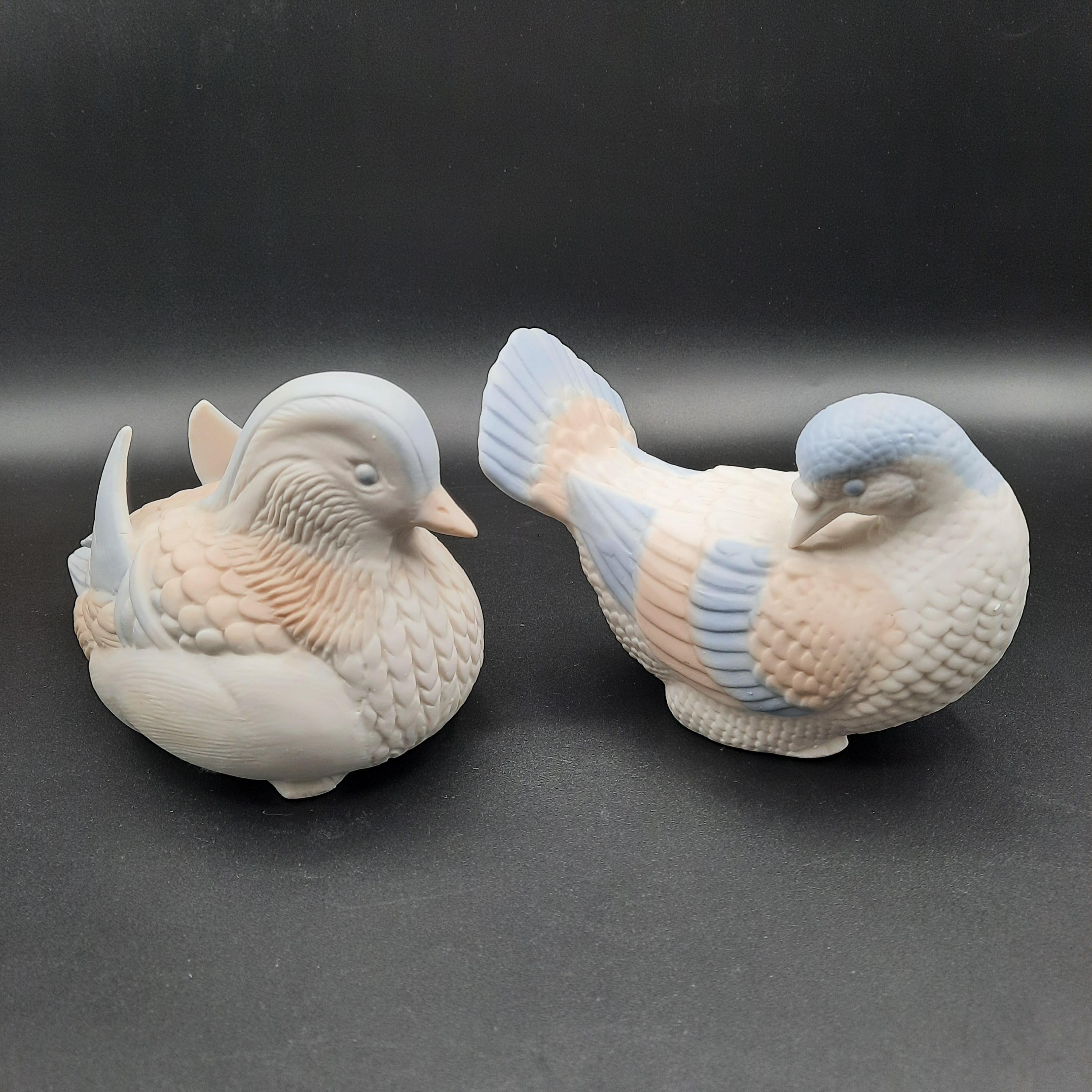 Ceramic Birds Pair Of 2 Blue Tan White