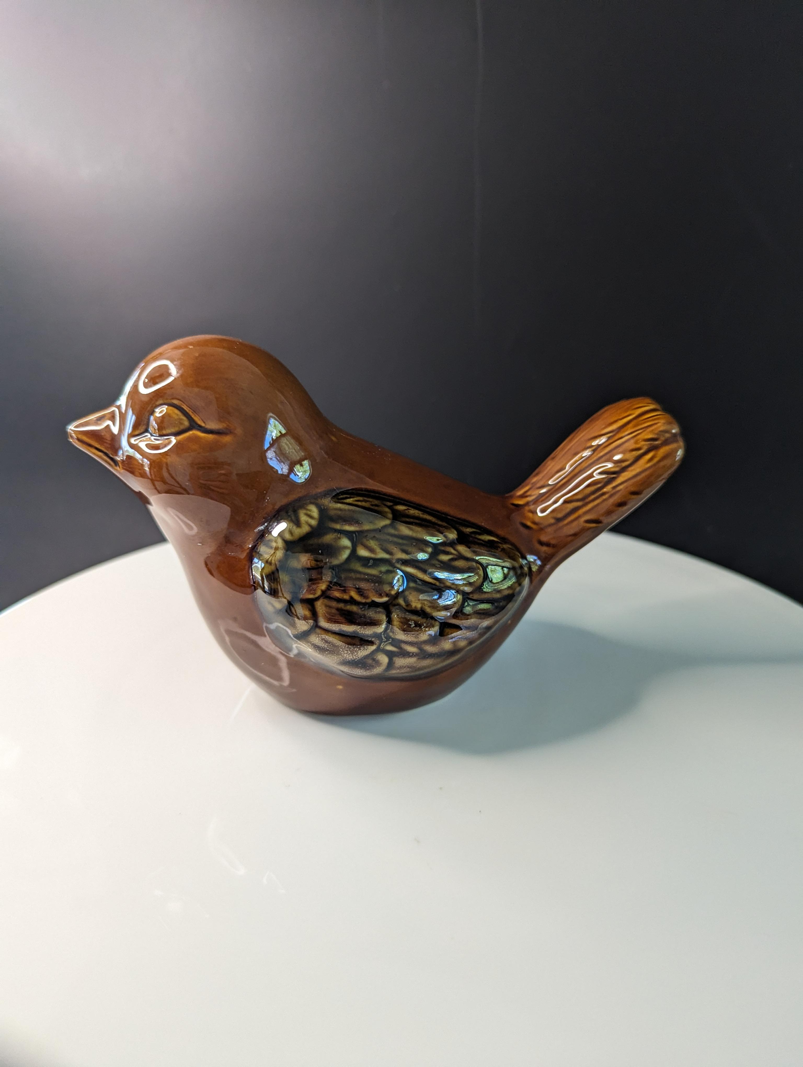 Vintage Ceramic Bird Figurine, Brown Glaze, Smith and Hawkens