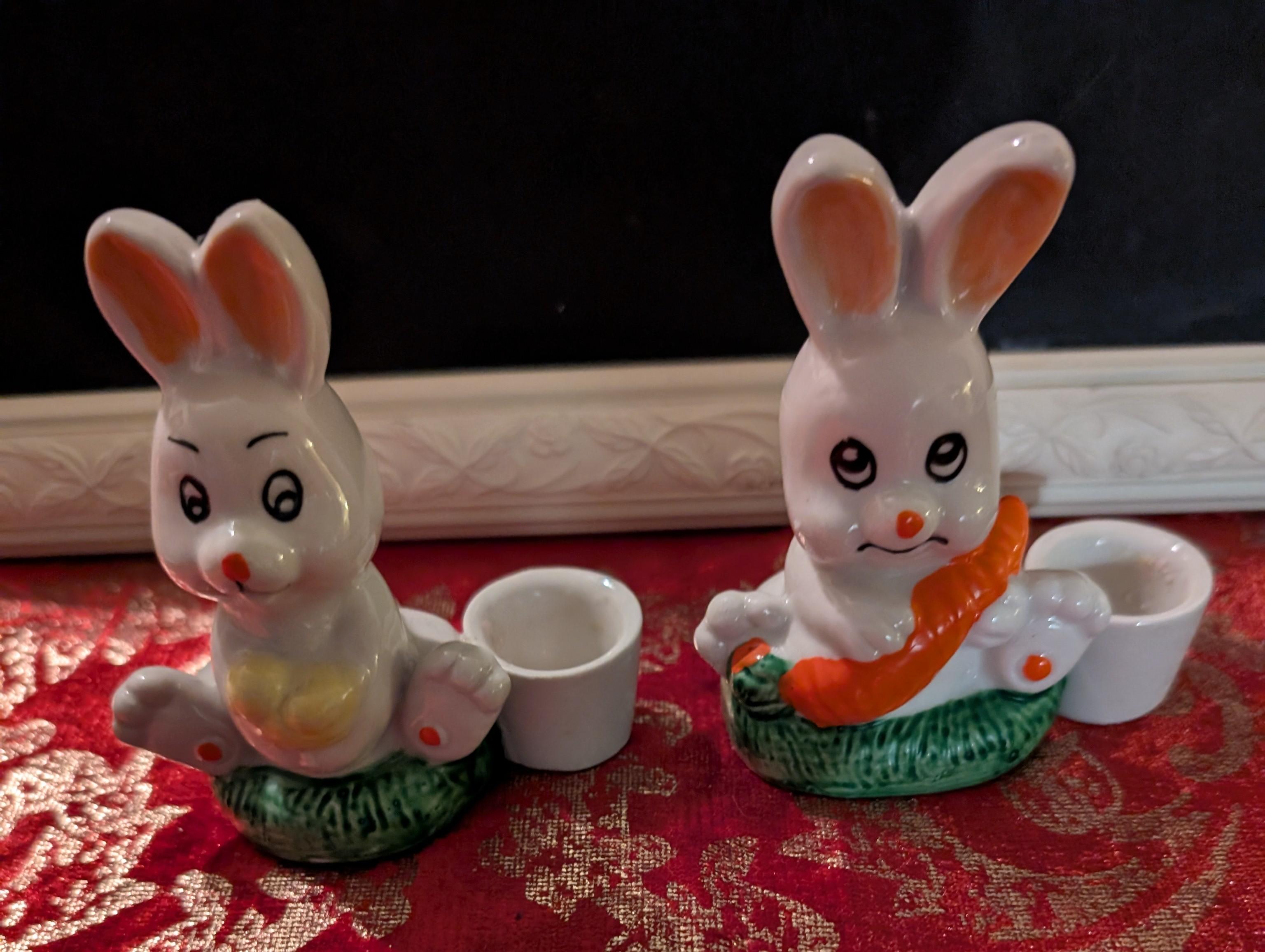 Vintage Simon Bunny Rabbit Ceramic Candle Holders Set