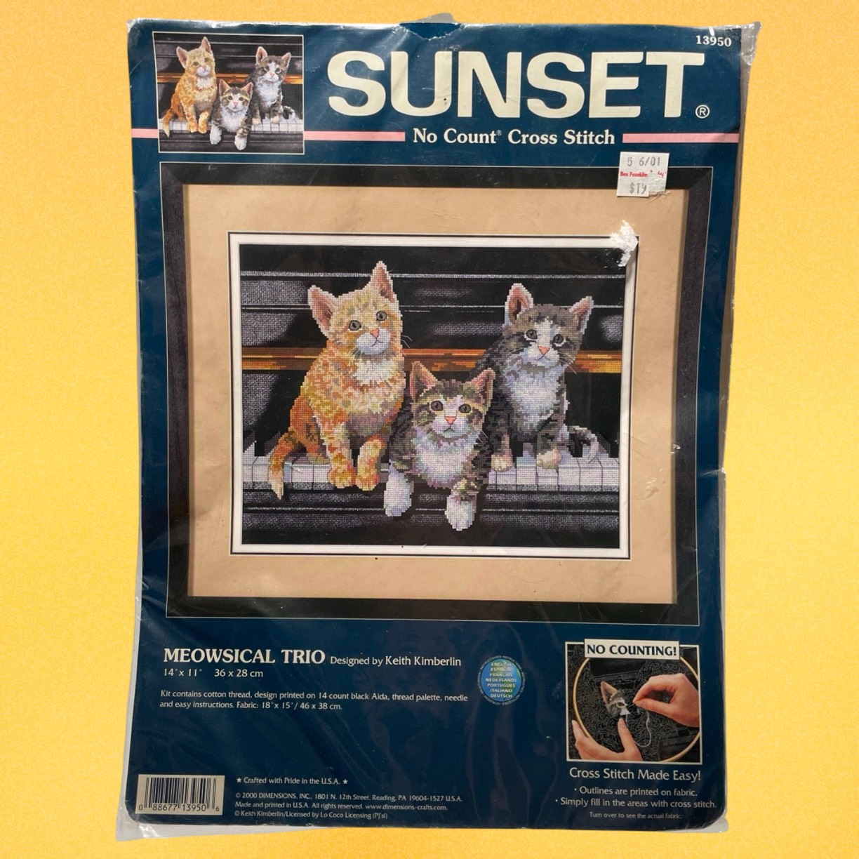 NEW Sunset Meowsical Trio Kittens Cats Counted Cross Stitch Kit 13950