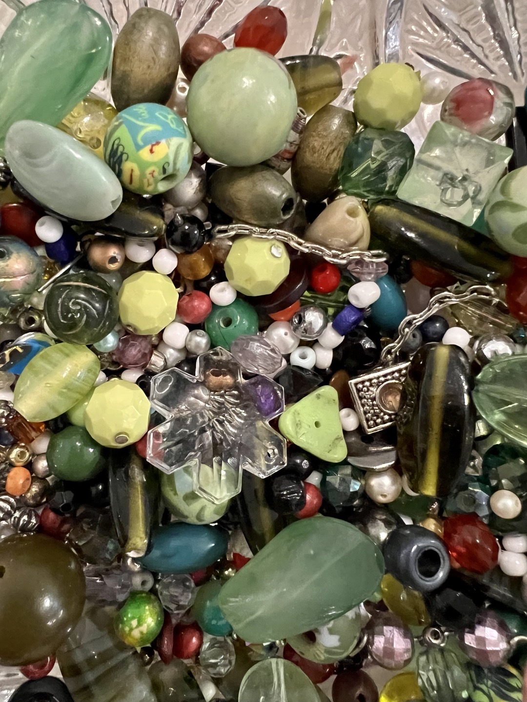 Vintage to Now Bead Soup Green Glass Stone Lucite Sparkle Findings ...
