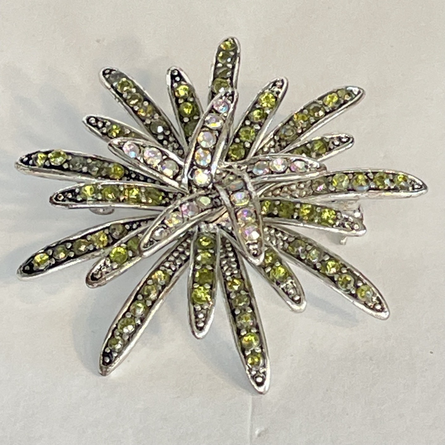 Vtg Starburst Sunburst Atomic Silver Rhinestone Pave Brooch Pin ...