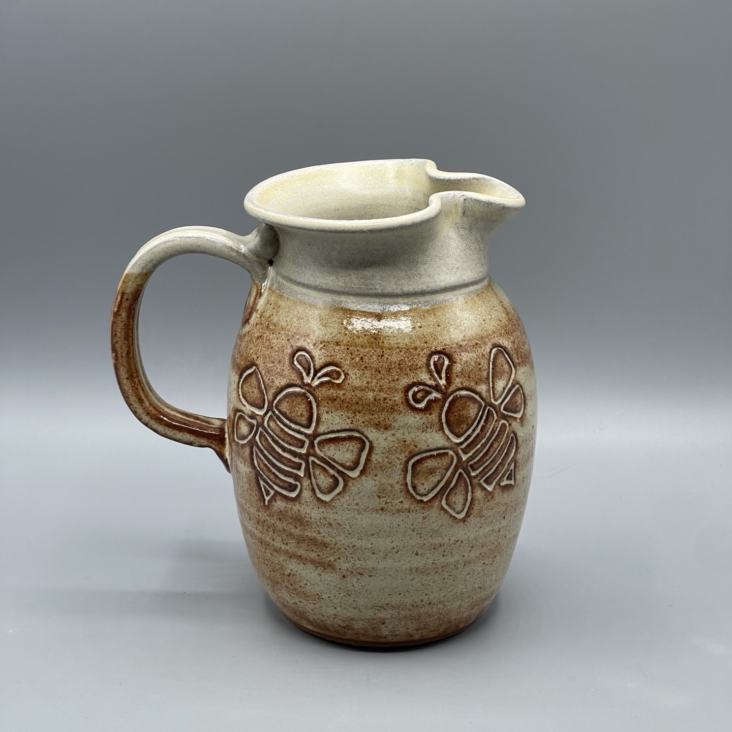 Wagoner Studio Art Pottery Bee Pitcher 2019 Brown Tan