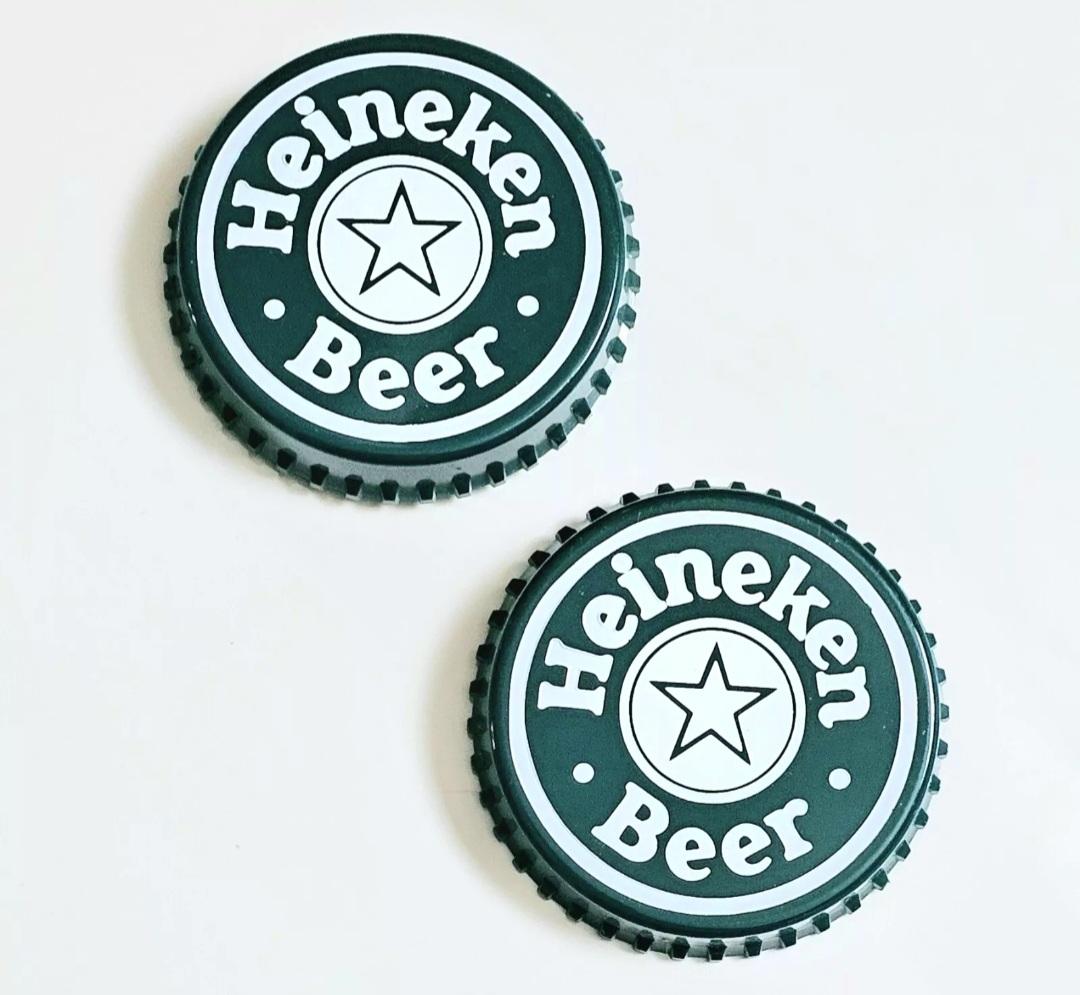 Heineken Beer Bottle Cap LOT 2 Sticker Brew Bar Man Cave Plastic 2.6 ...