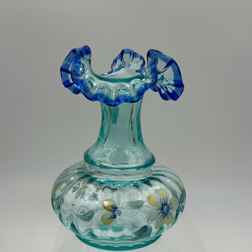 Fenton Hand Painted Signed, Art, Glass Face, AquaMarine Rib, Optic ...