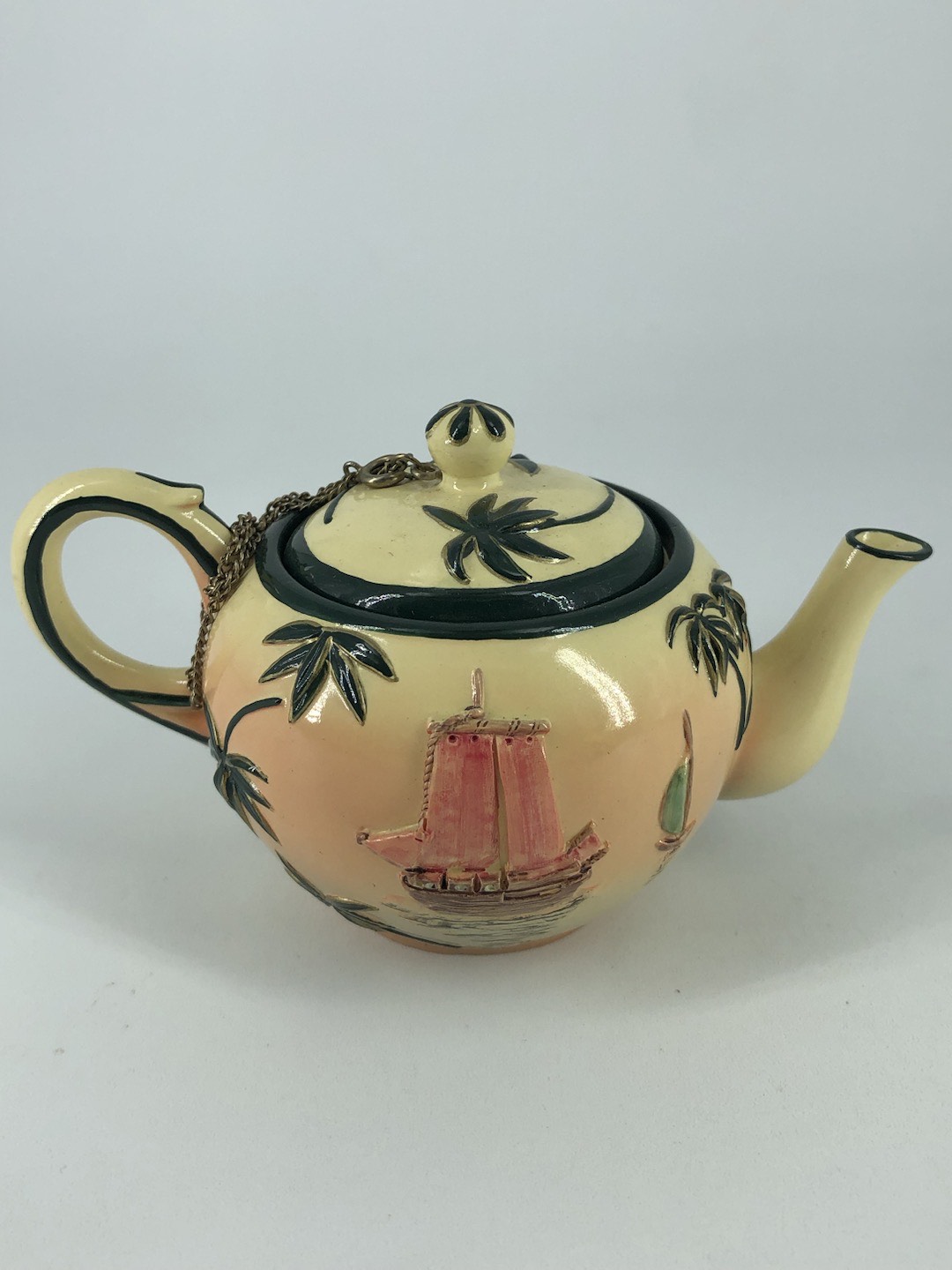 Nini Tropical Boat Hand-Painted Mini Teapot Figurine