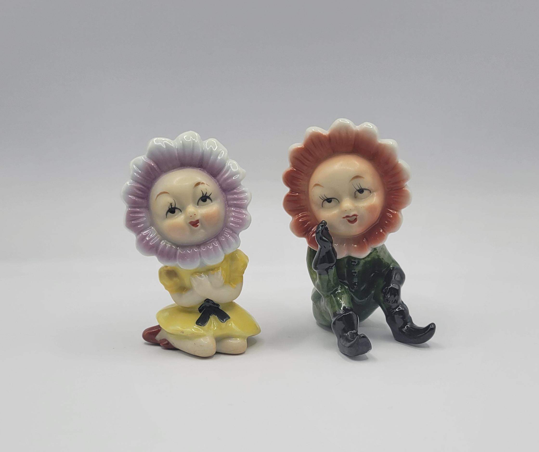 Anthropomorphic Flower Face Boy And Girl Figurines