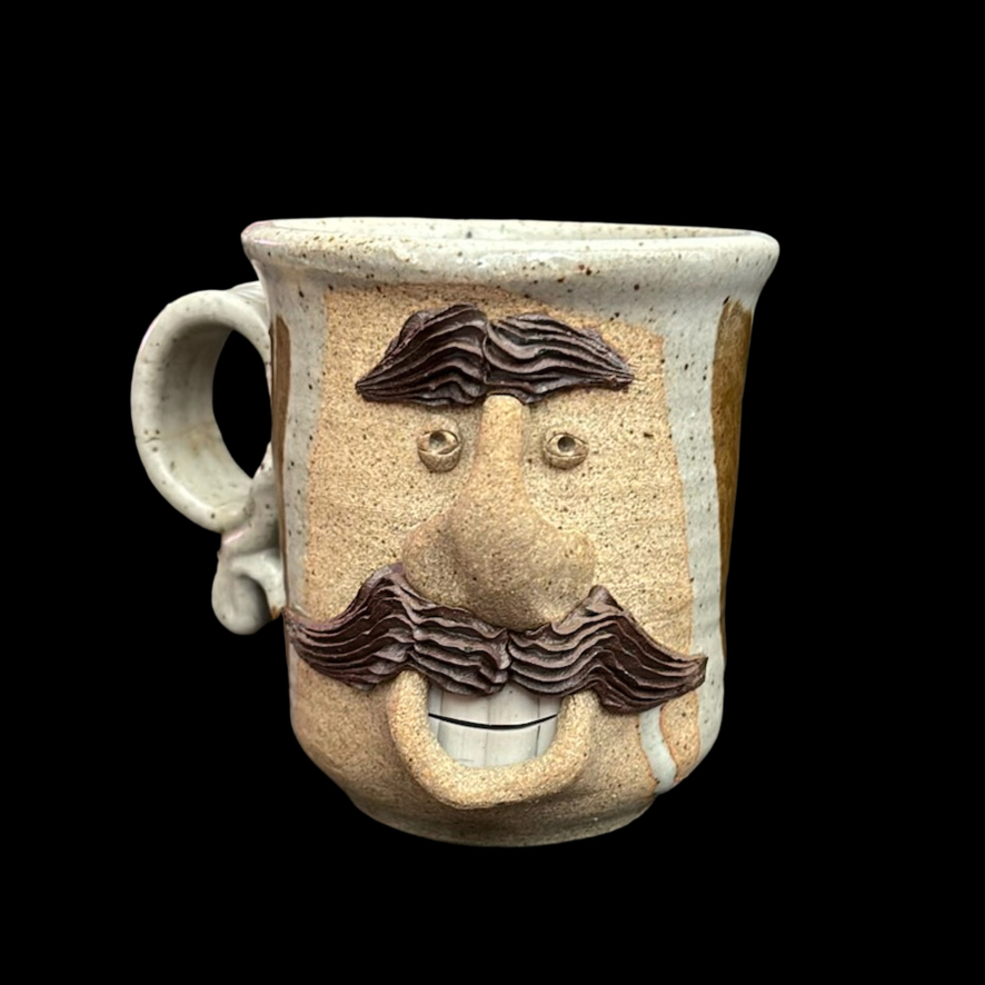 Vintage Hand Thrown Clay Art Pottery Ugly Funny Face Mug Mustache Smile ...