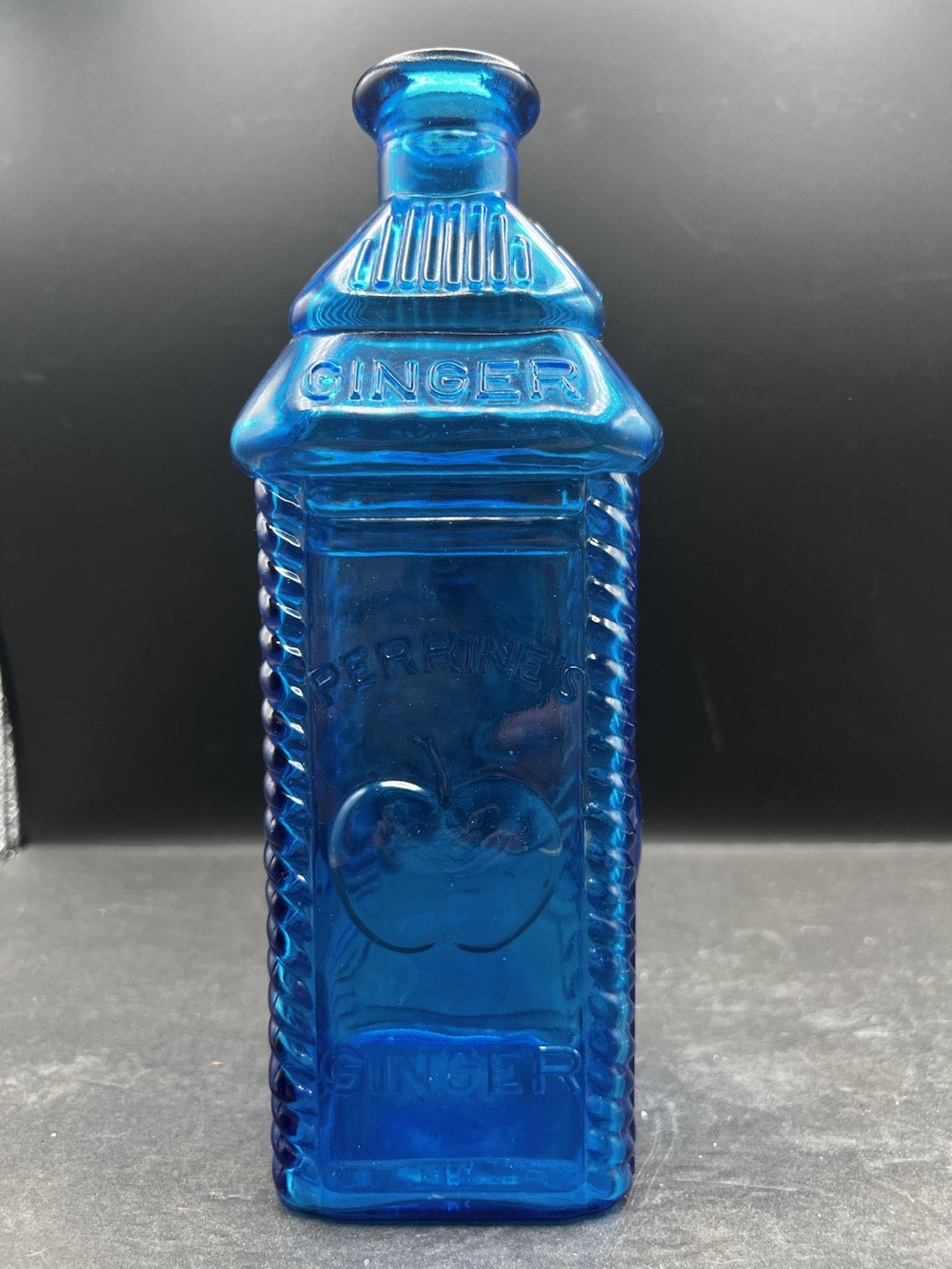 #511AB Vintage Perrine's Aqua Blue Embossed Apple Ginger Bitters Bottle ...