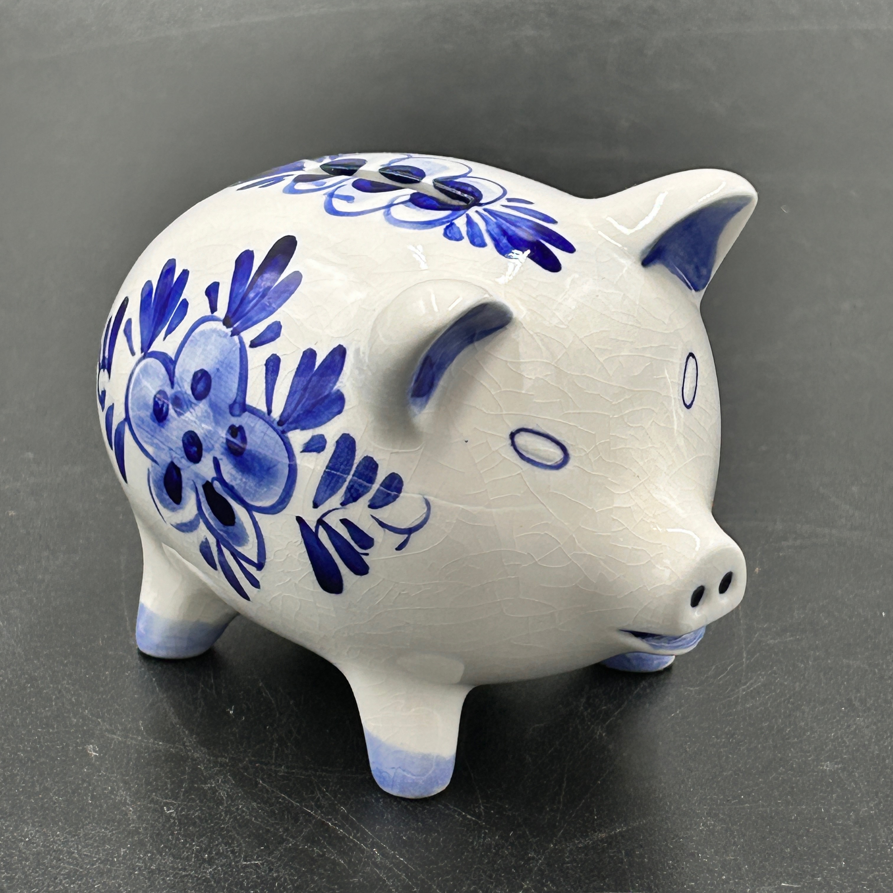 Vintage Delft Blue & White Ceramic Hand Painted Piggy Bank