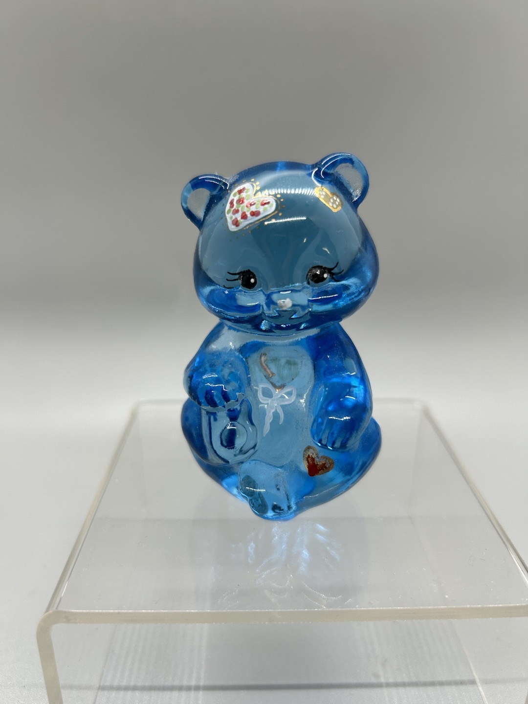 000 Fenton Mini Bear - Misty Blue Hearts “You’re Special” Signed M.Sims