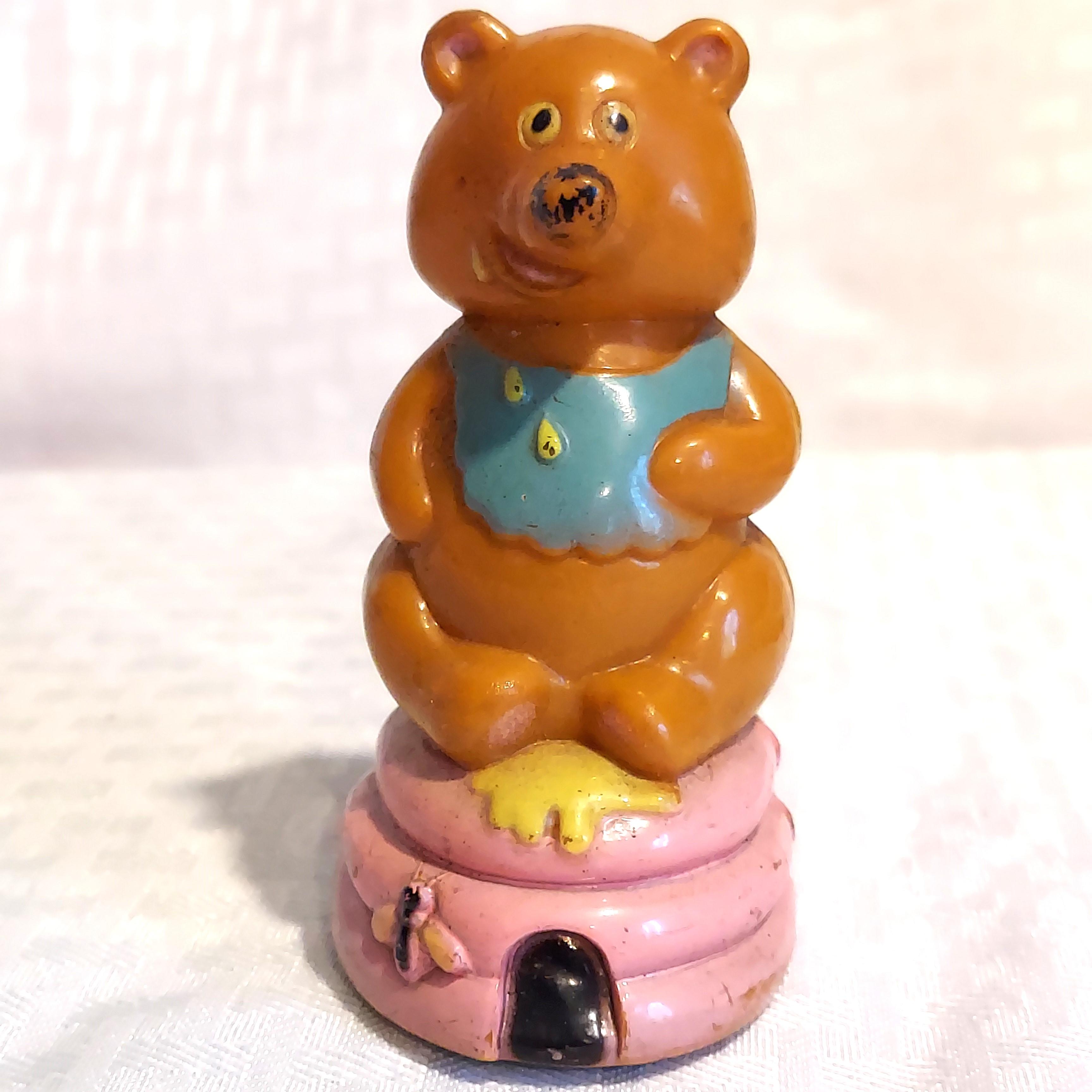 Elmar Friction Plastic Toy - Bear With Beehive 1950's Toy Hong Kong