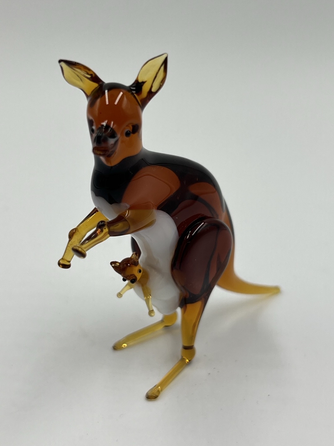 Art Glass Kangaroo & Joey In Pouch Figure 3.5