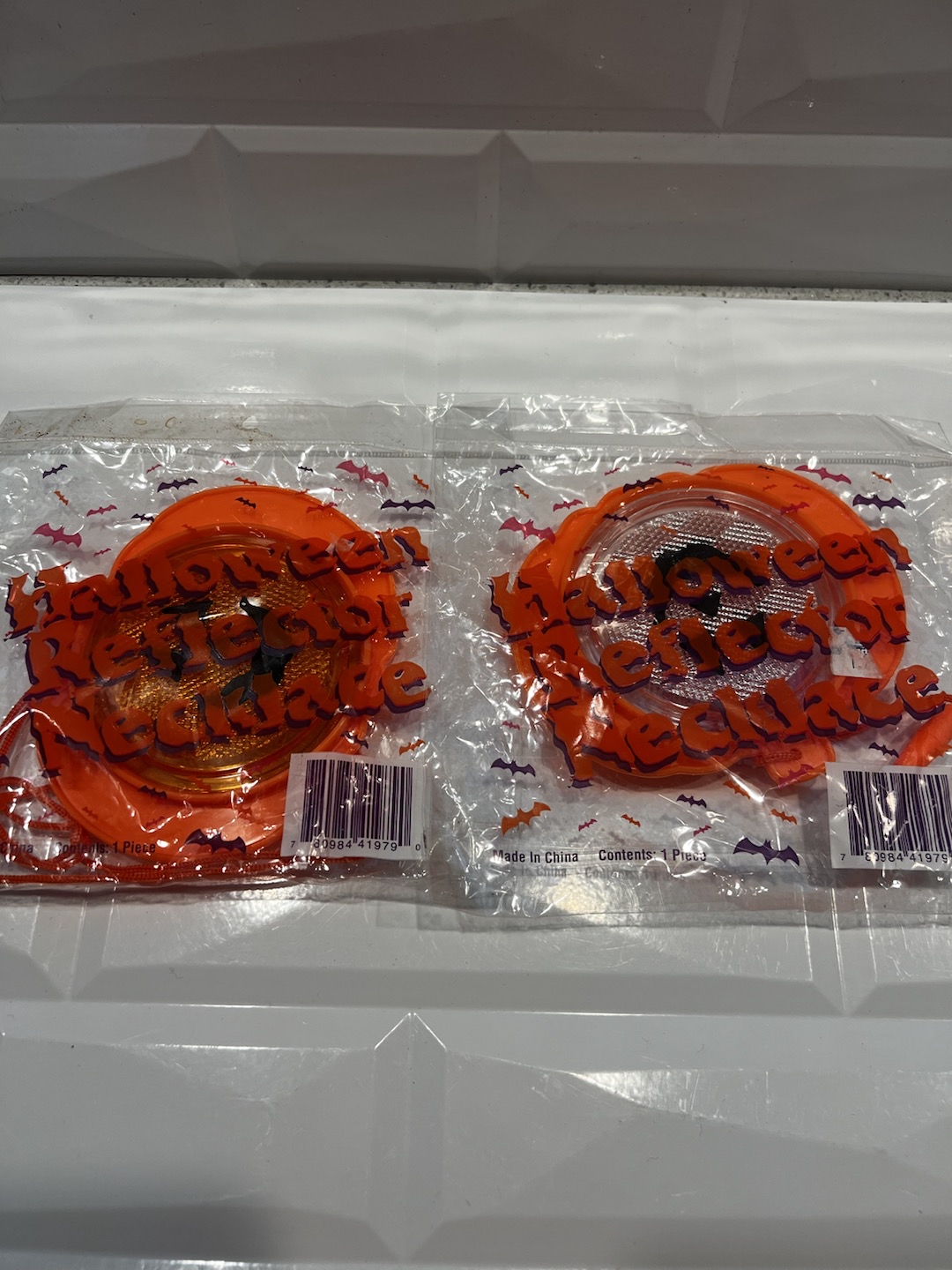 2-Loomco Vintage Halloween Safety Reflector Necklace Jack O' Lantern