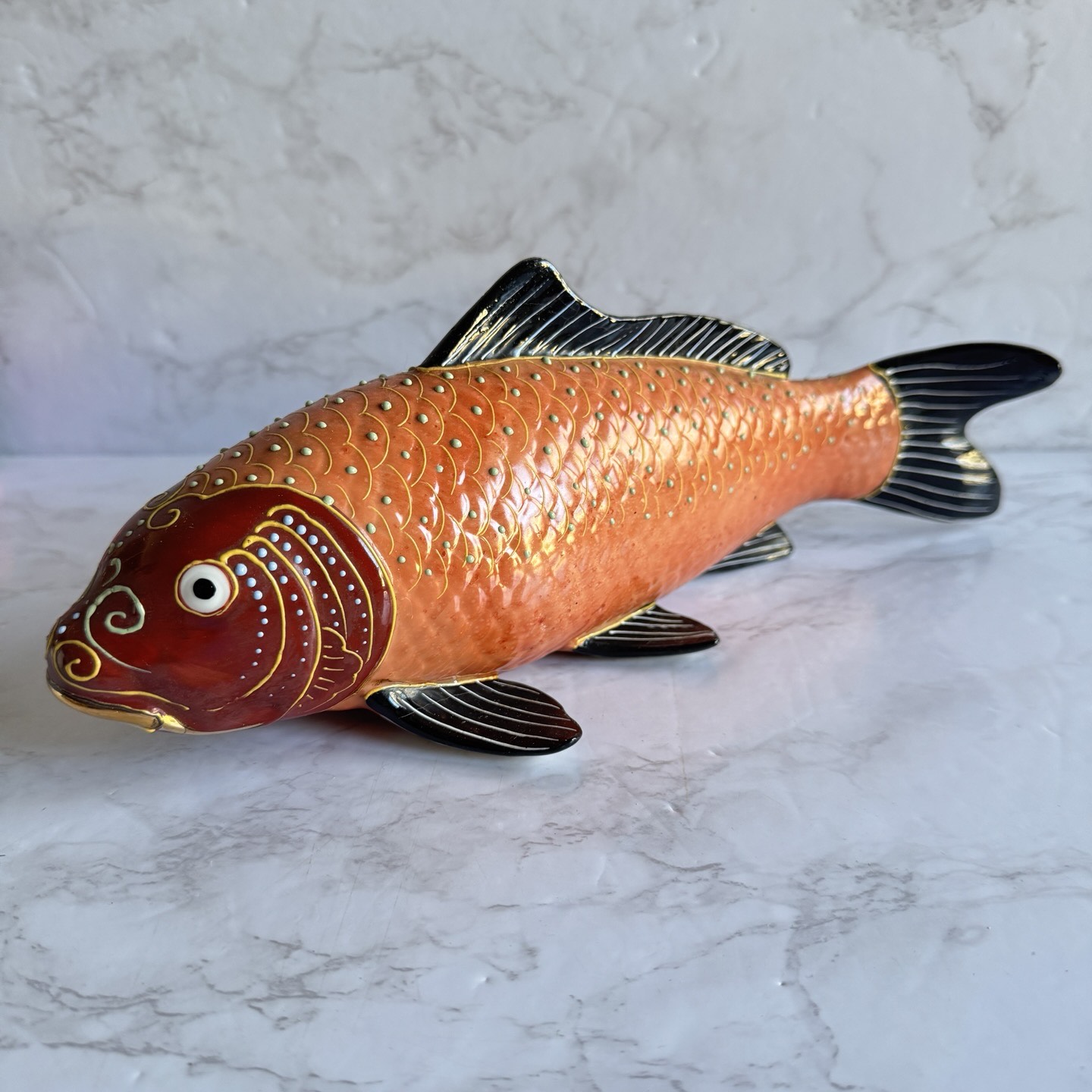Vintage Andrea By Sadek Large Koi Fish Figurine Orange Black Maroon ...