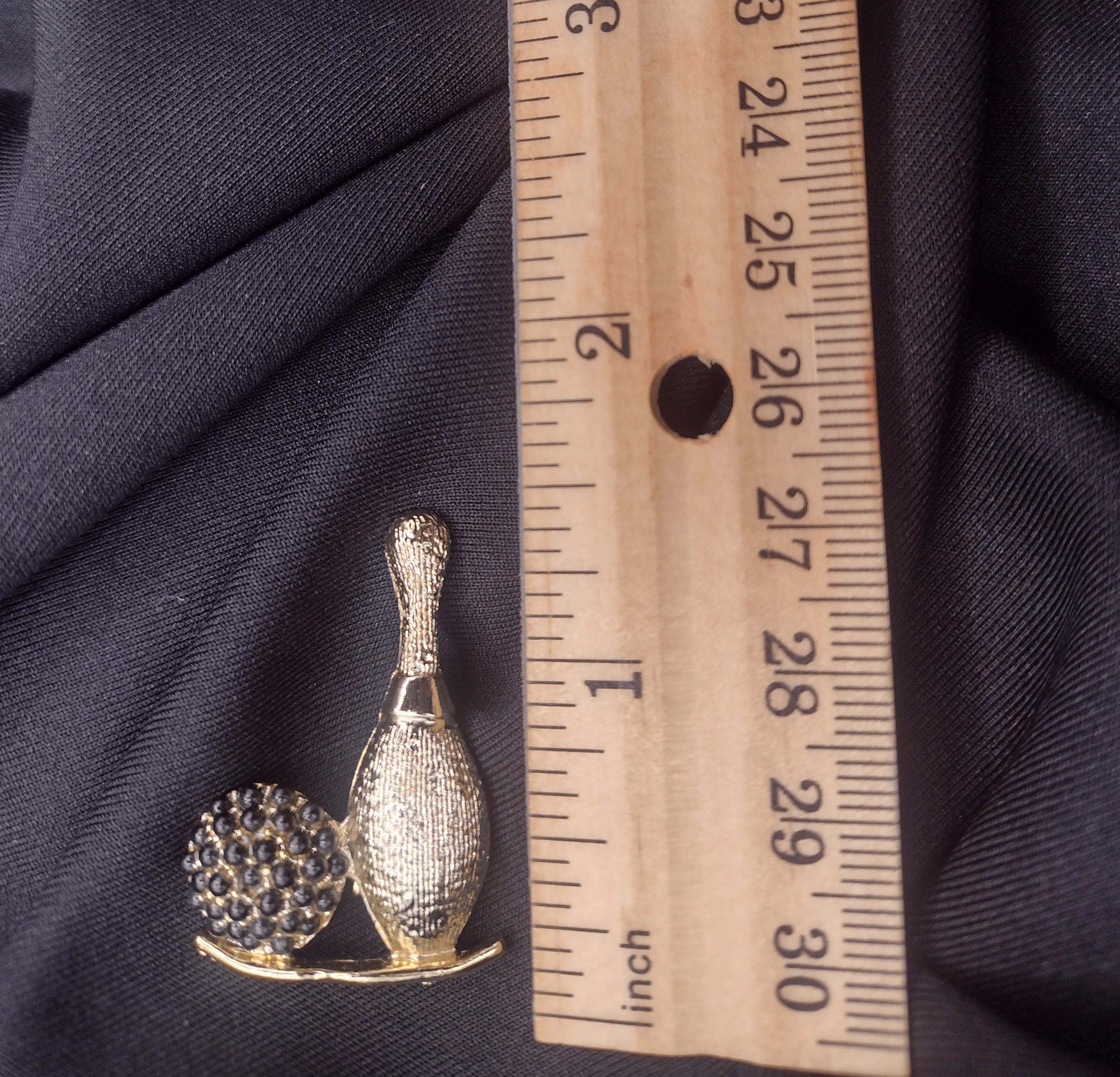 Vintage Bowling Pin and Ball Brooch with Rhinestones