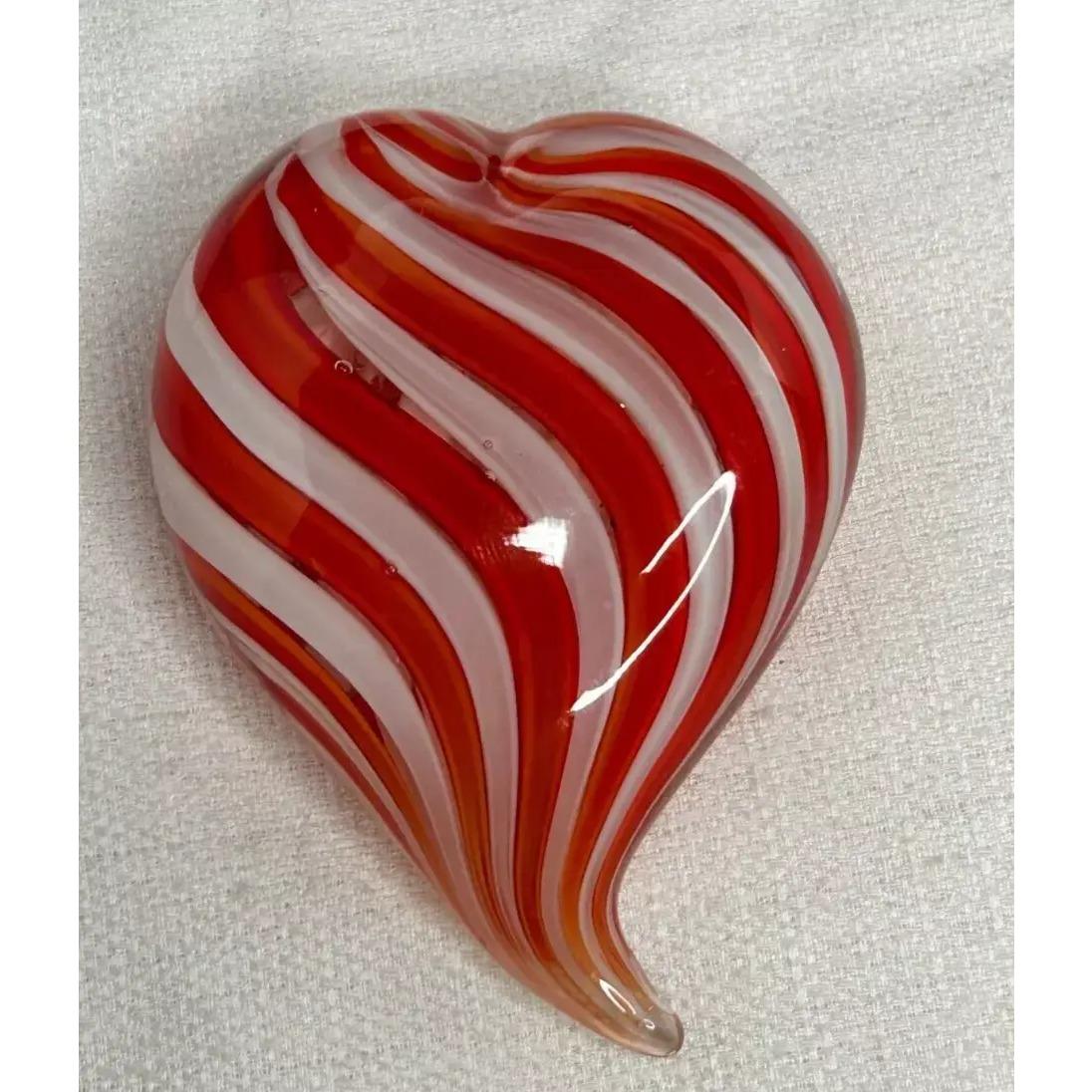 Vintage Solid Heart Shape Red & White Striped Hand-Blown Art Glass ...