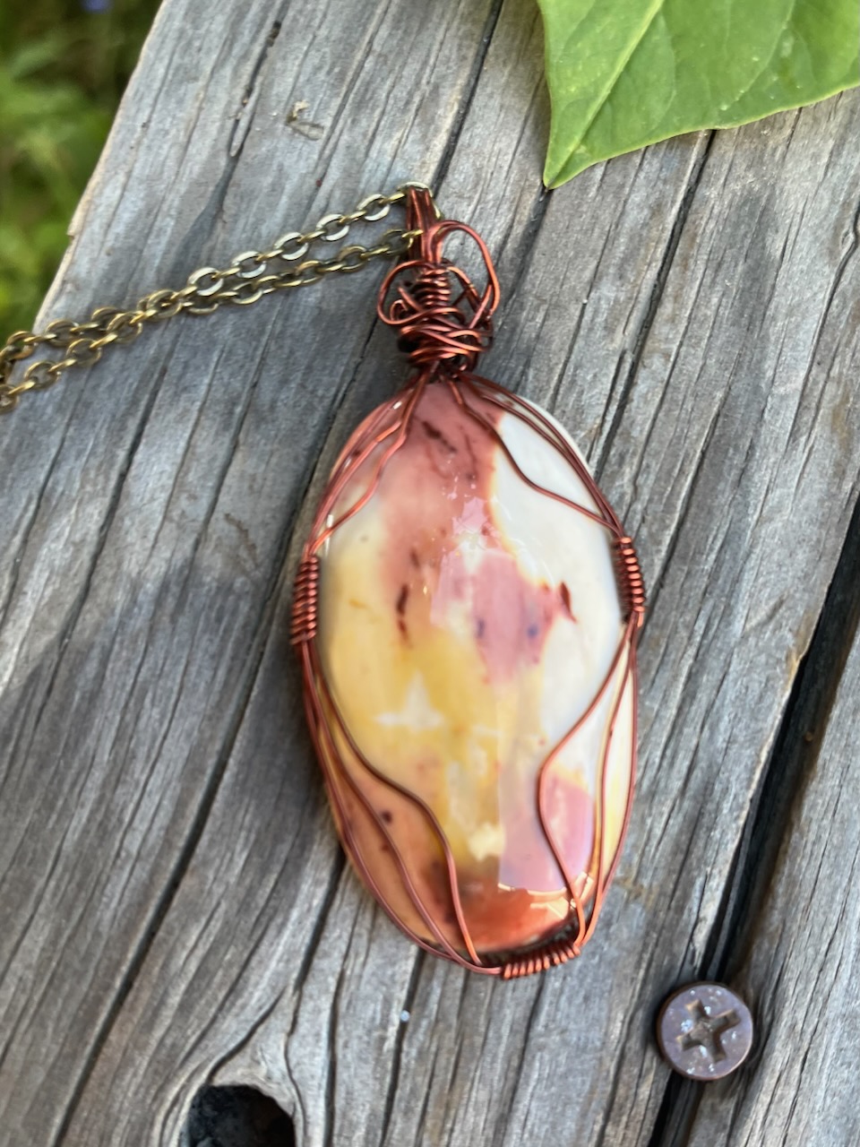 Claires Mookaite Jasper Wire Wrapped Pendant 40 inch Necklace