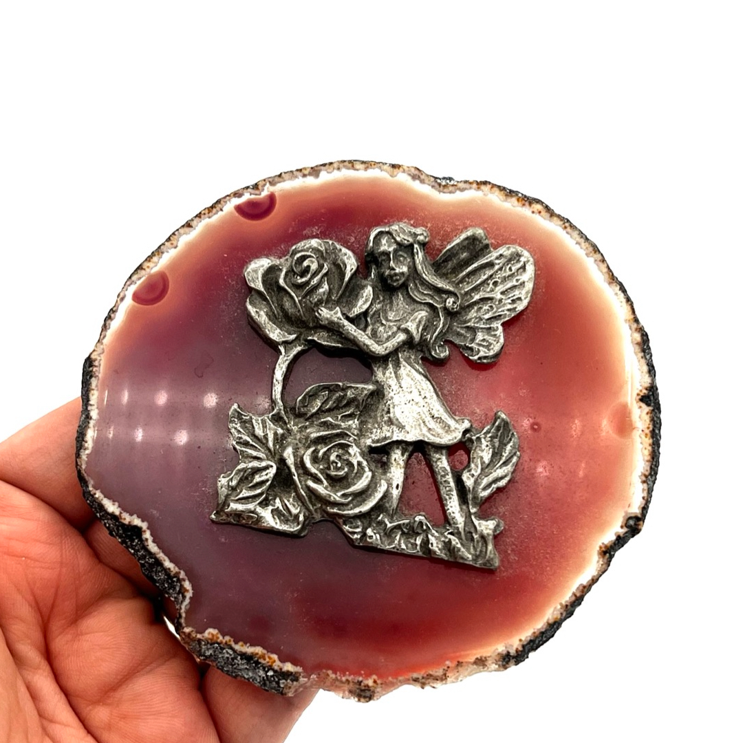 Beautiful Pewter Fairy With Roses On A Stone