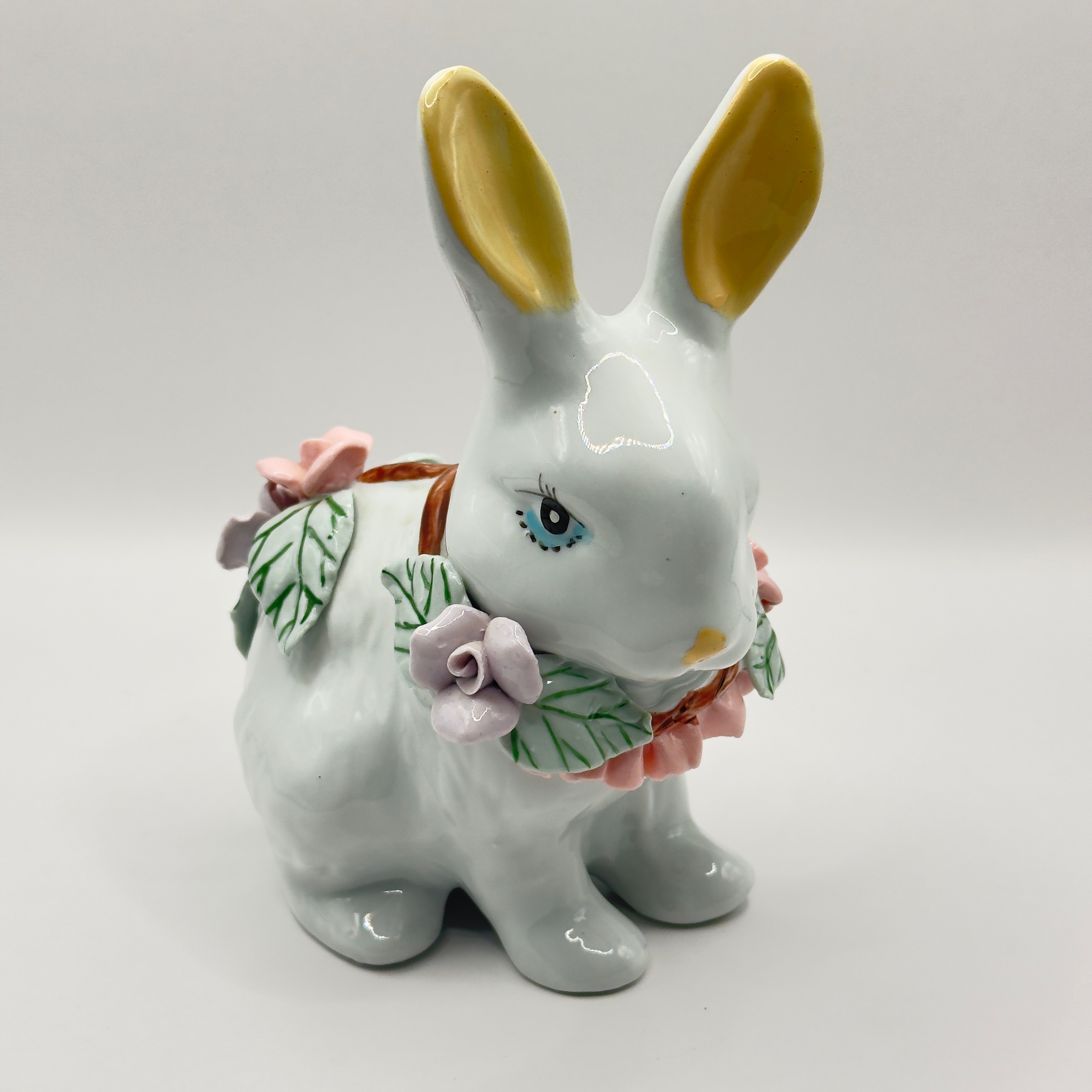 Vintage Bunny Rabbit Porcelain Figurine with Floral Accents, Spring ...