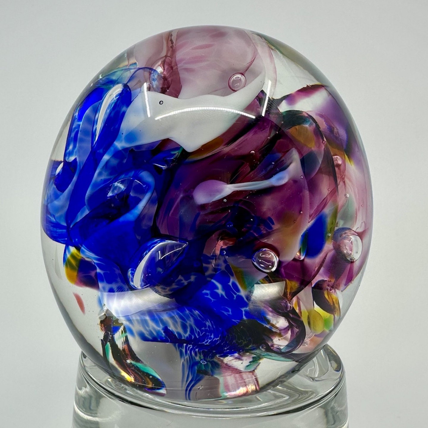 Robert Held Art Glass Swirly Multicolored Design Paperweight Signed