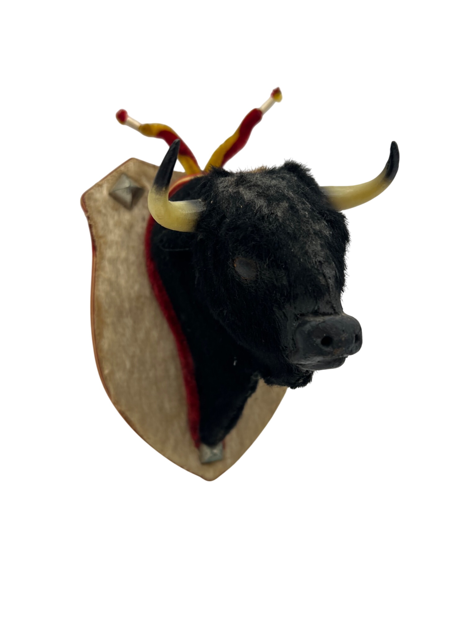 Vintage Spanish Bull Souvenir Wall Mount Plush Bull Head on Shield ...