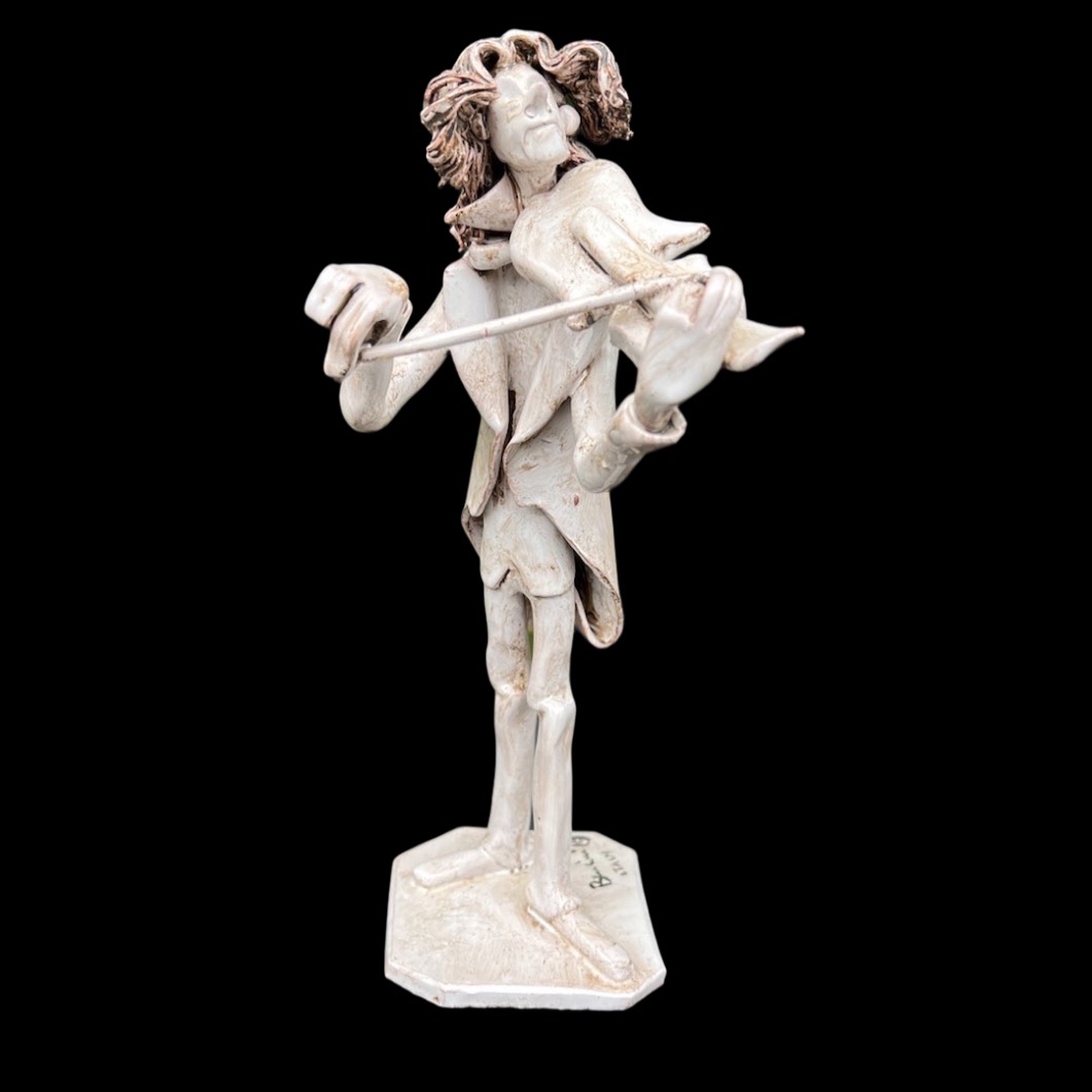 Dino Bencini Italy Man Playing Violin Clay Sculpture