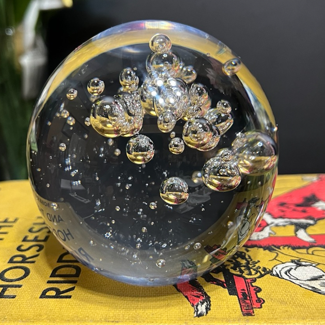 Clear Bubble Paperweight Polished Bottom *UV Reactive* ~3" Diameter