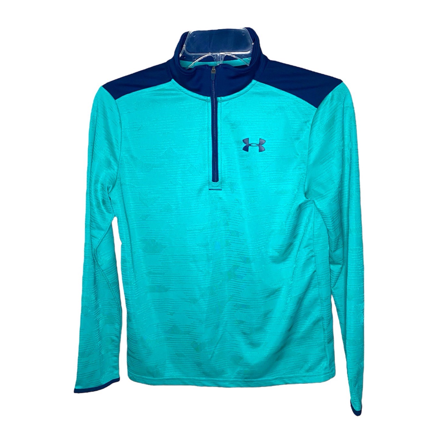 Under Armour Teal Navy Blue Long Sleeve Quarter Zip Heatgear Size YLG