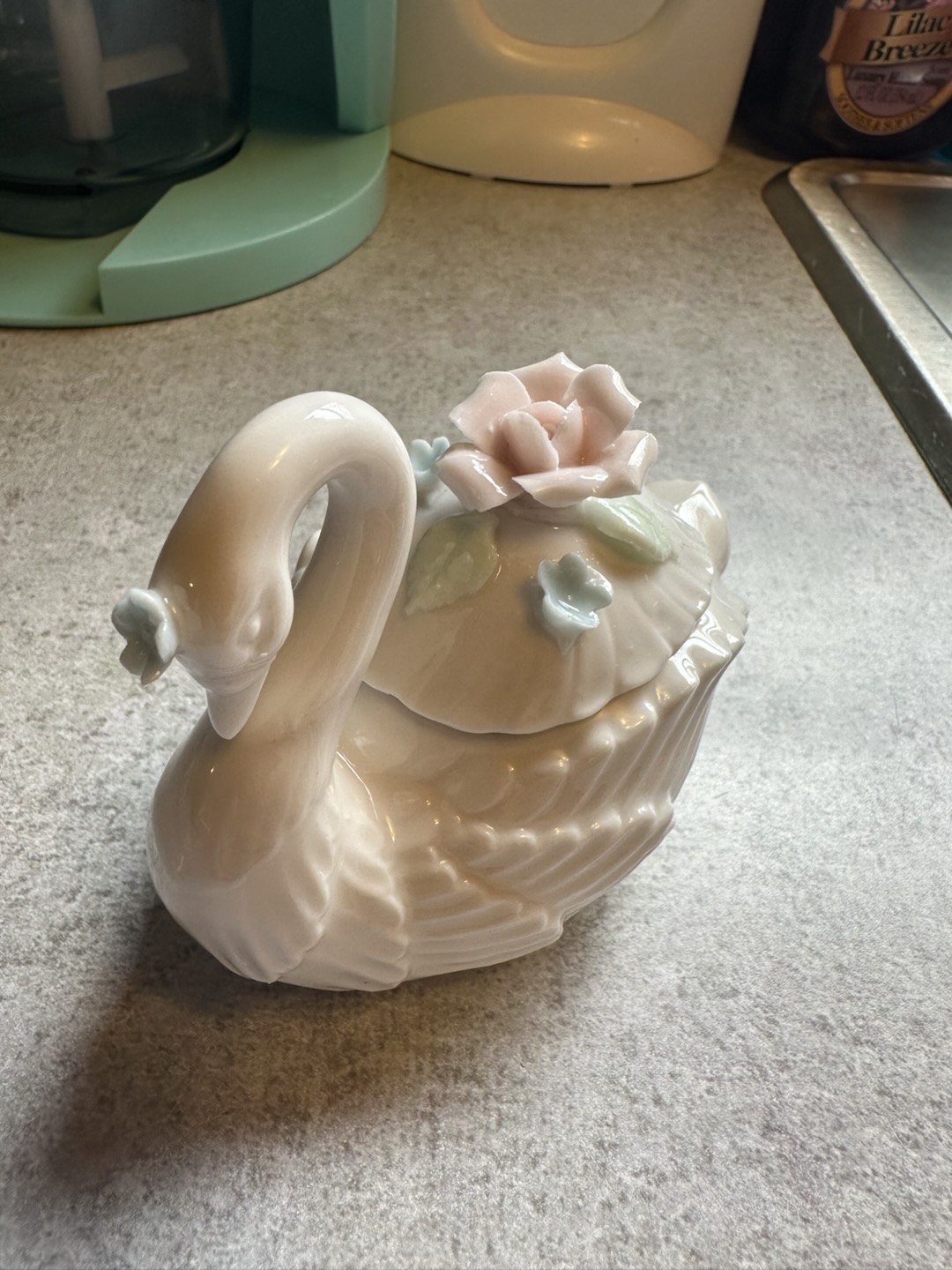 Porcelain swan trinket box with rose decoration by Karen Carson Candle ...