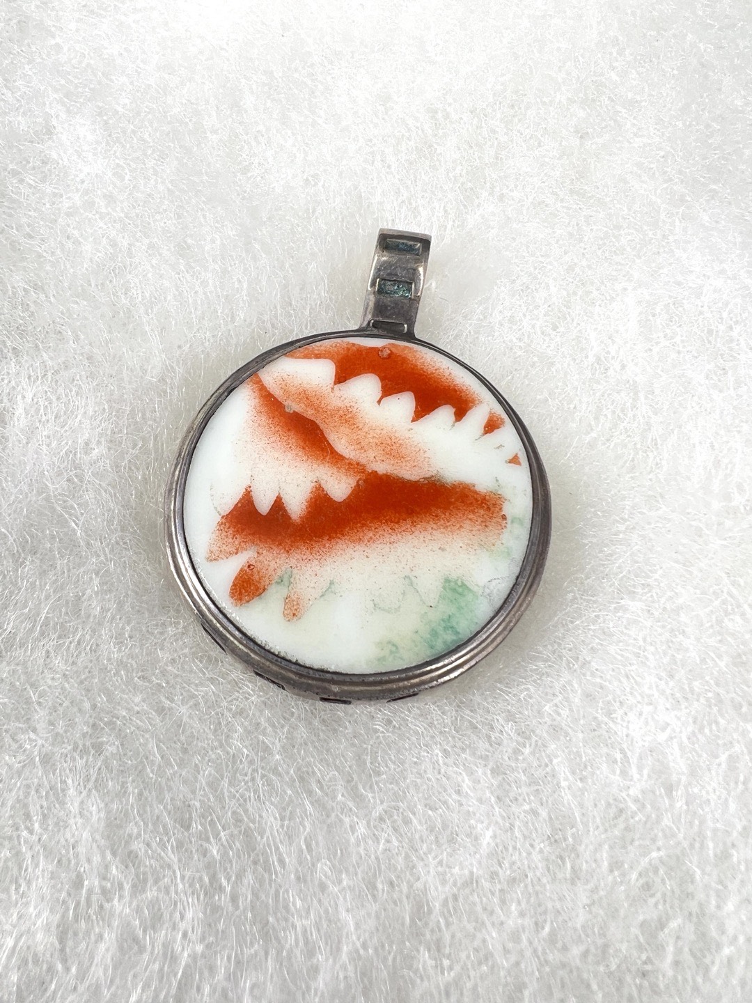 Repurposed Ceramic Set In 925 Sterling Pendant