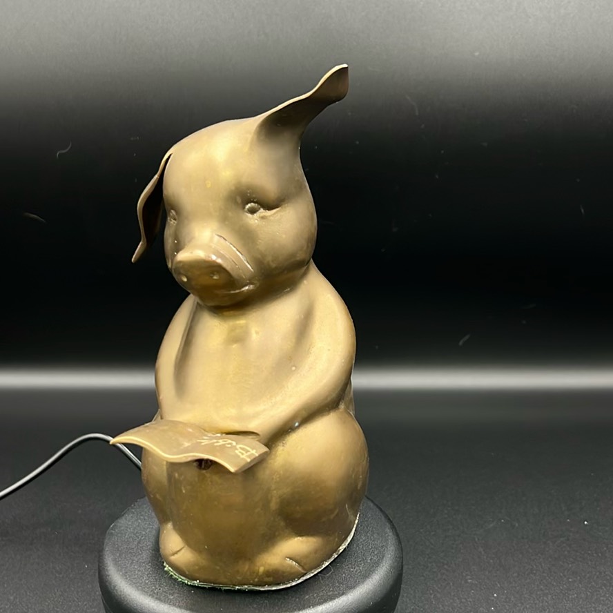 Vintage Brass Pig Reading A Bible, Andrea Sarai Sticker 6” Tall