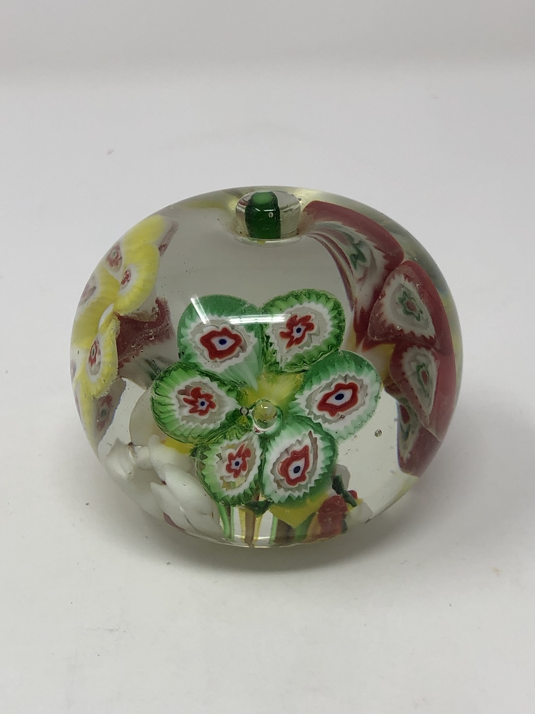 Art Glass Apple Paperweight With Bouquet of Flowers Inside