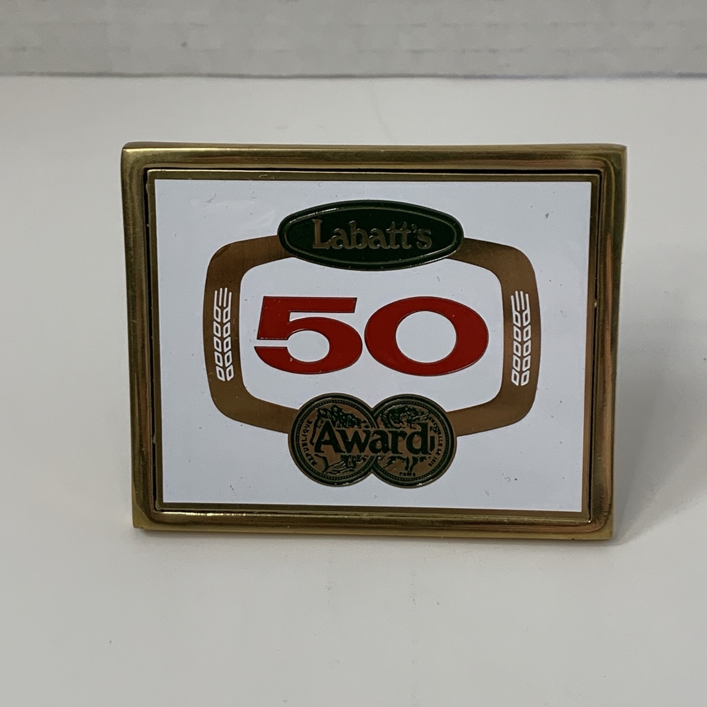 Vintage LABATTS 50 Ale BEER Solid Brass Belt Buckle Sign Logo New Old Stock