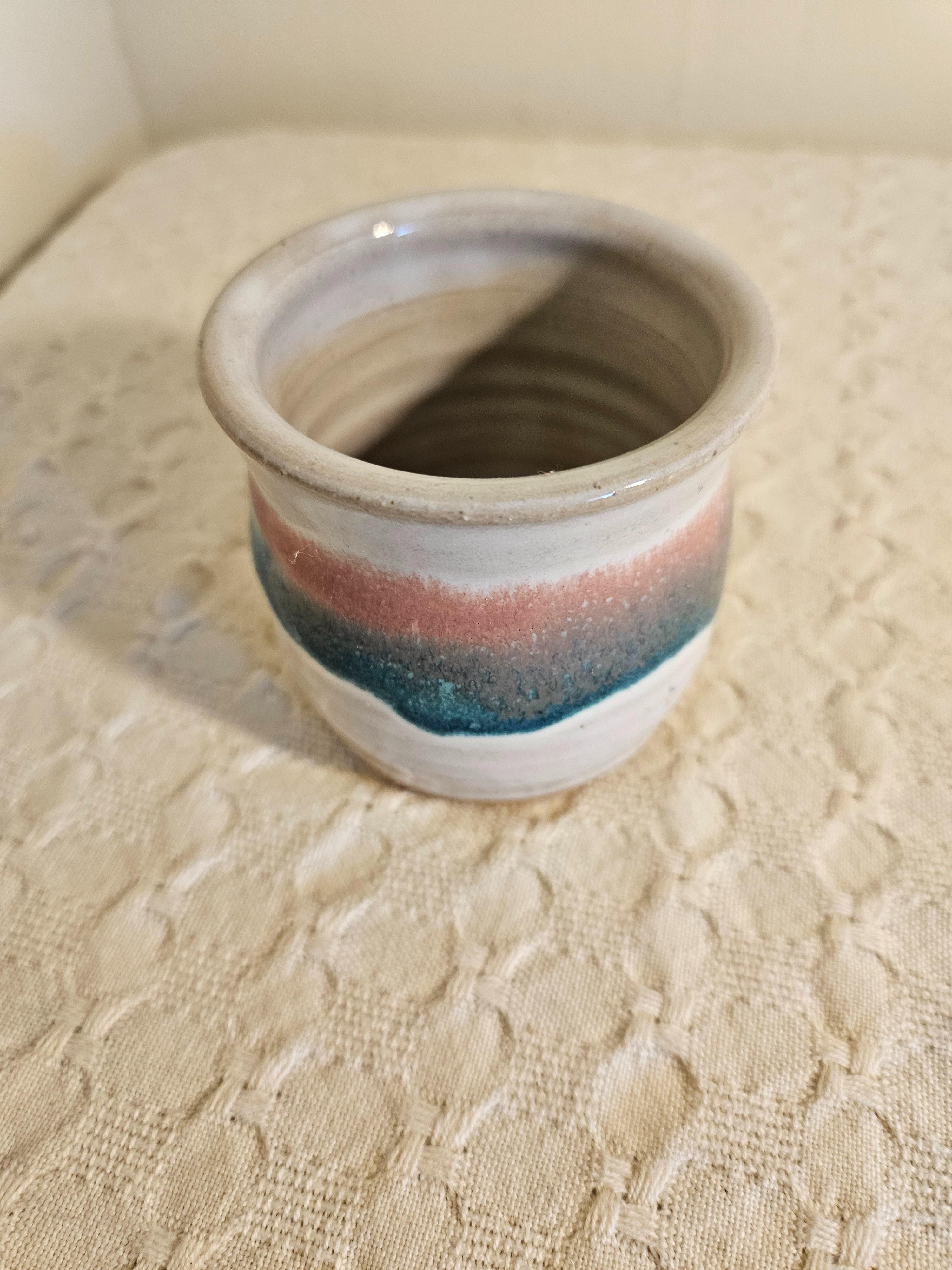 Small House Pottery 2.5"H Pink Teal Green Small Vase Sanger, TX