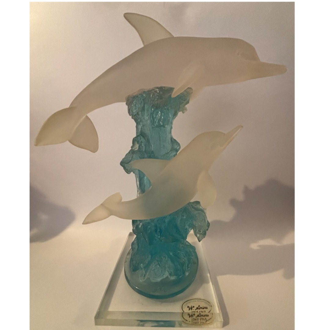 Water Waves Dolphins Crystalline Collection 12” Signed: W. Amina