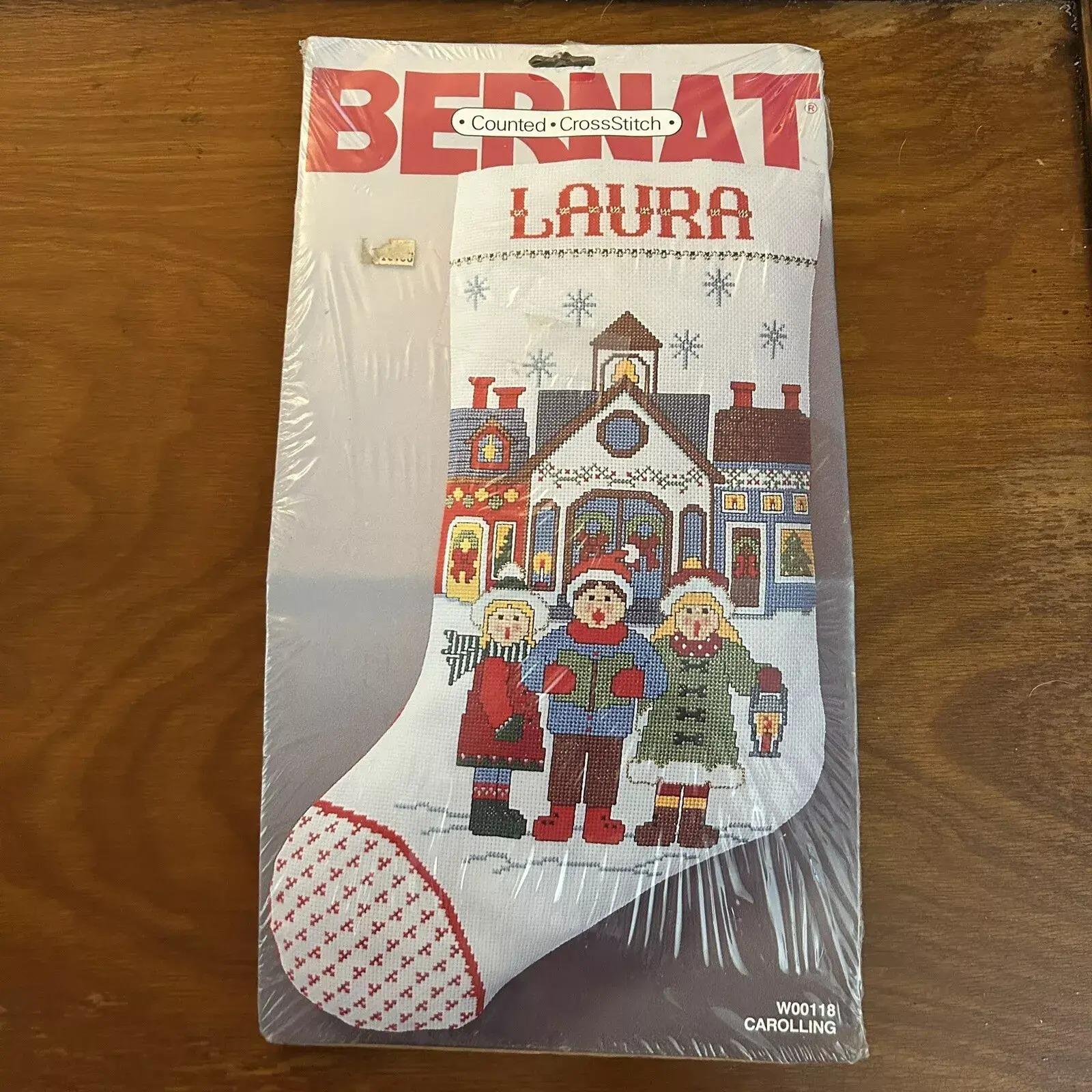 Caroling Counted Cross Stitch Kit by Bernat - Christmas Stocking