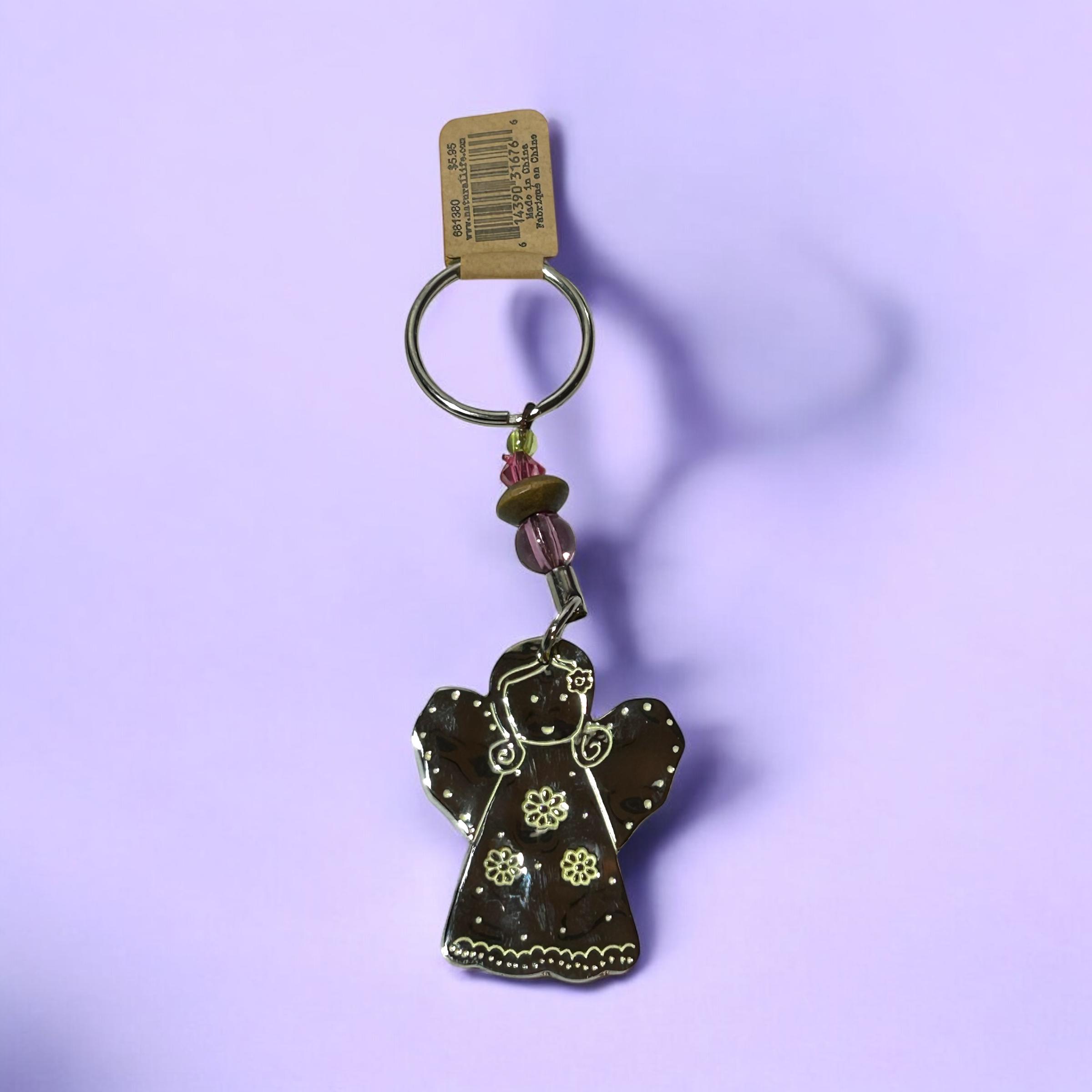 Natural Life Keychain Token Key Chain Silver Guardian Angel New