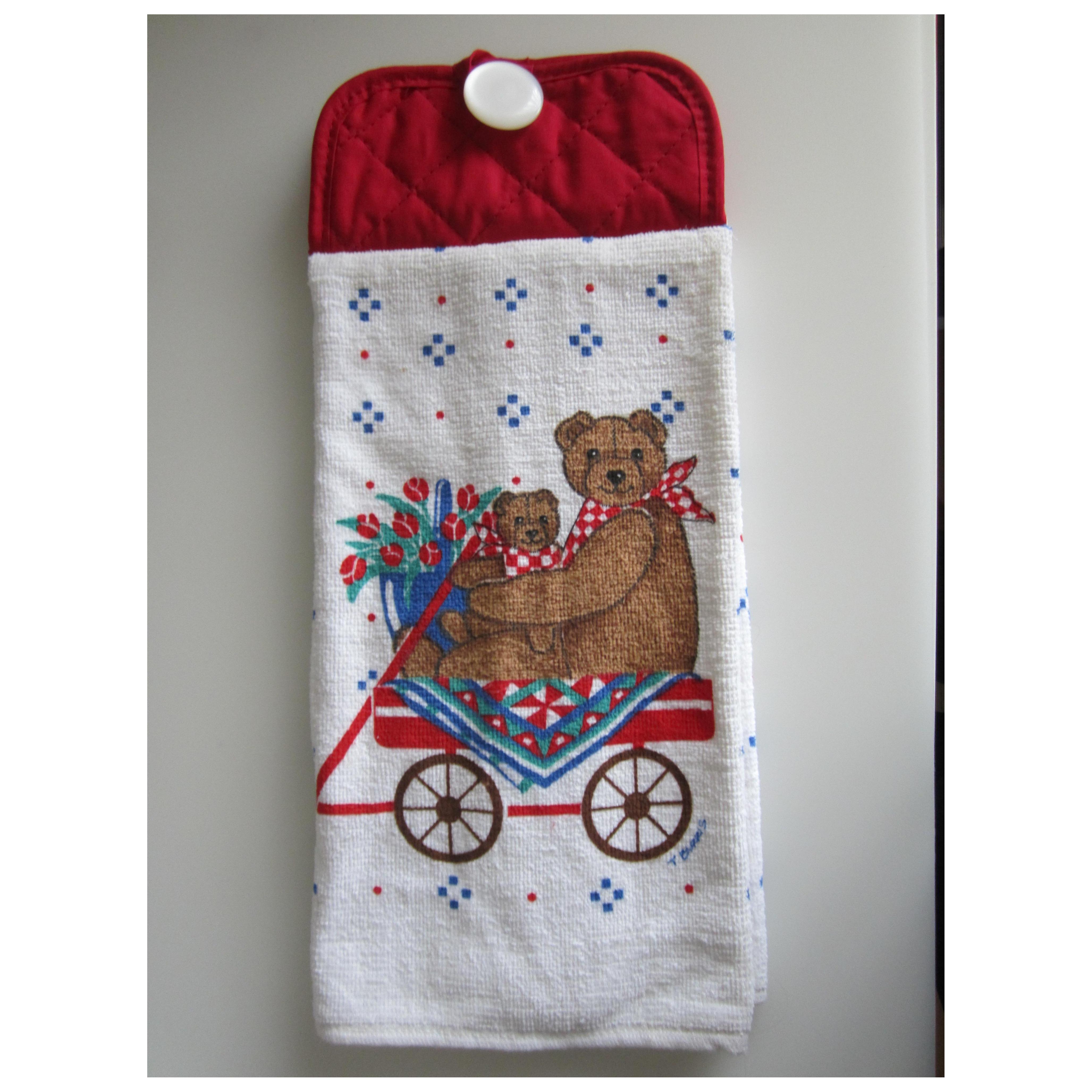 Christmas Bears Kitchen Hand Towel - Created by me with vintage items