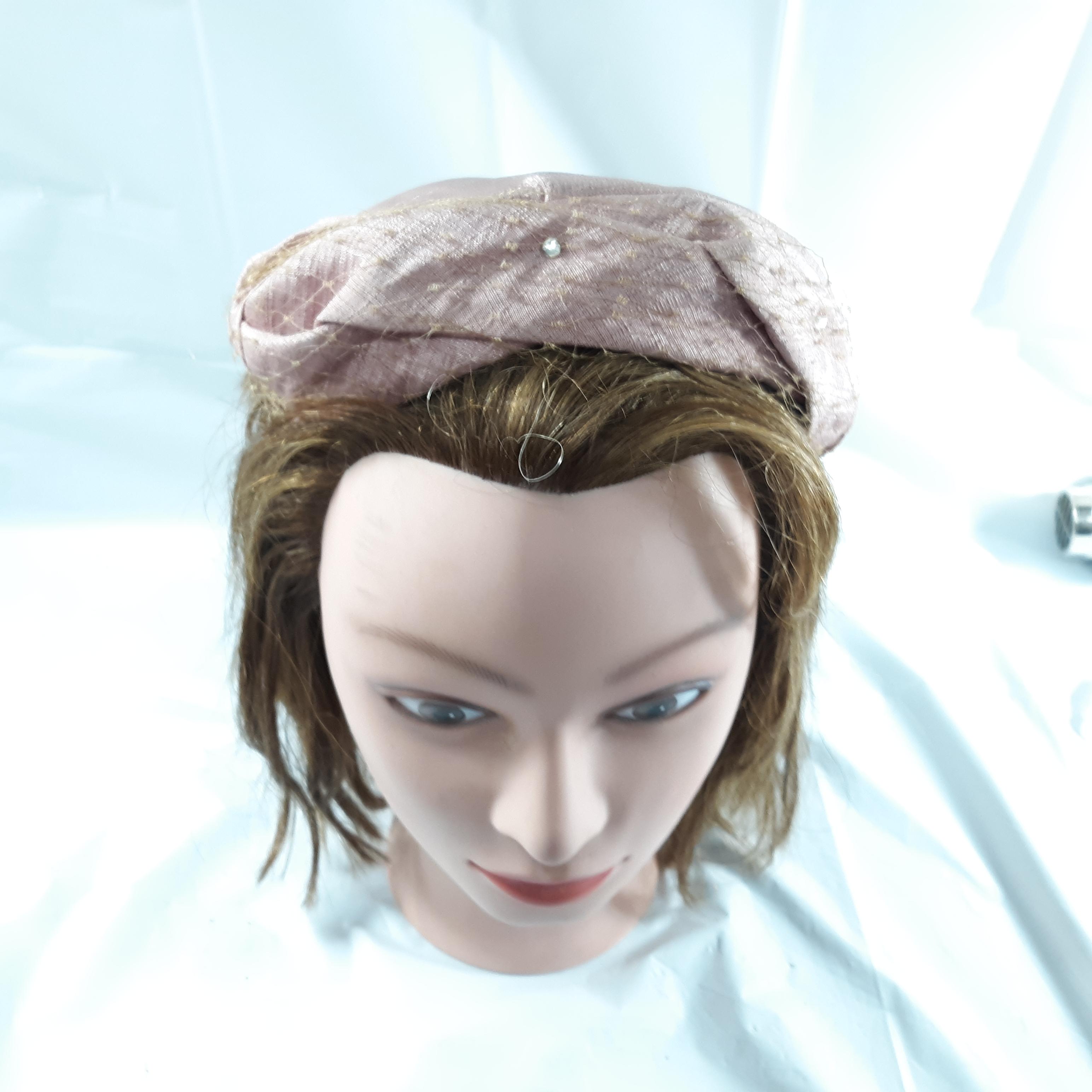 Tan Pill Box Vintage Ladies Hat With Netting and Bow