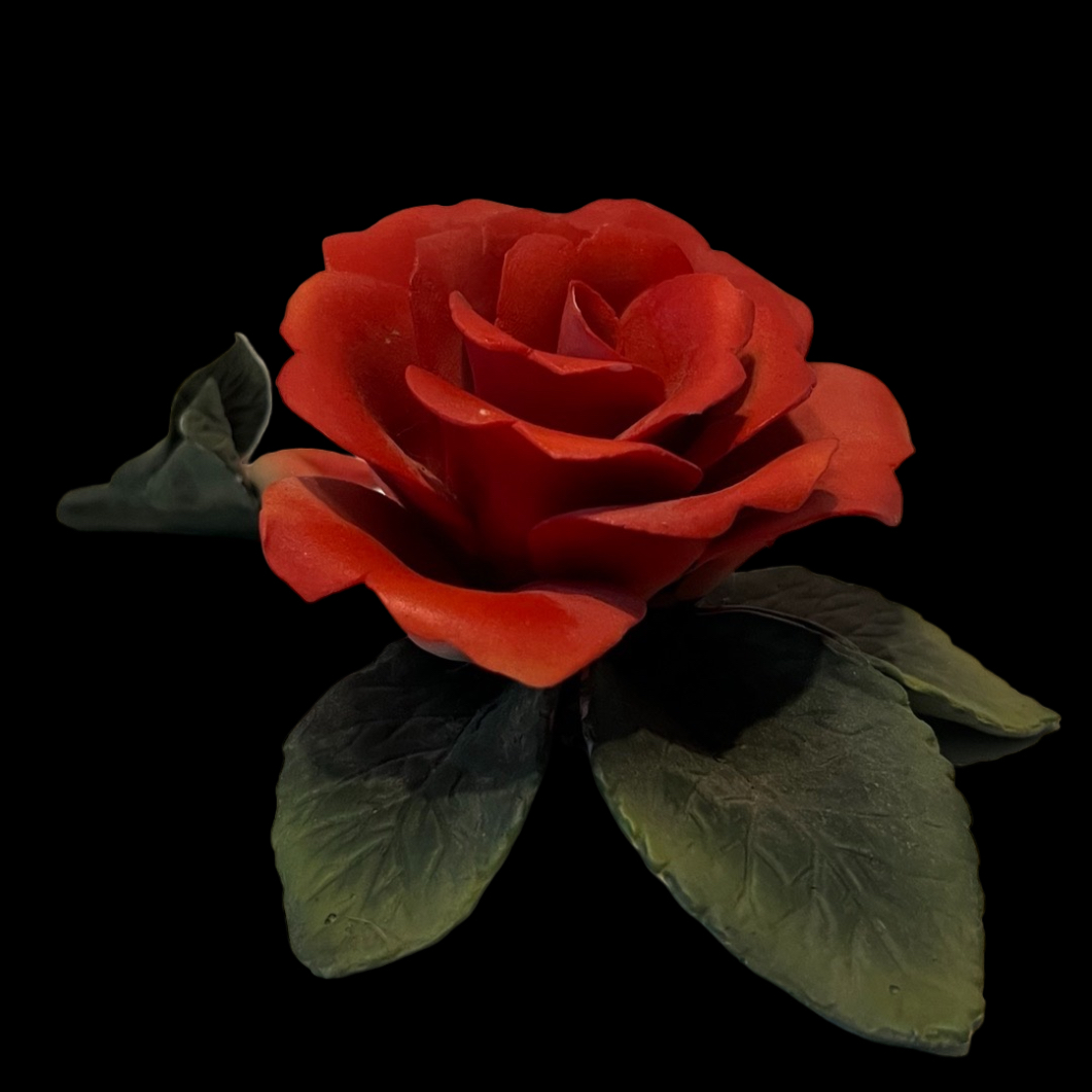 Bisque Porcelain Red Rose And Bud.