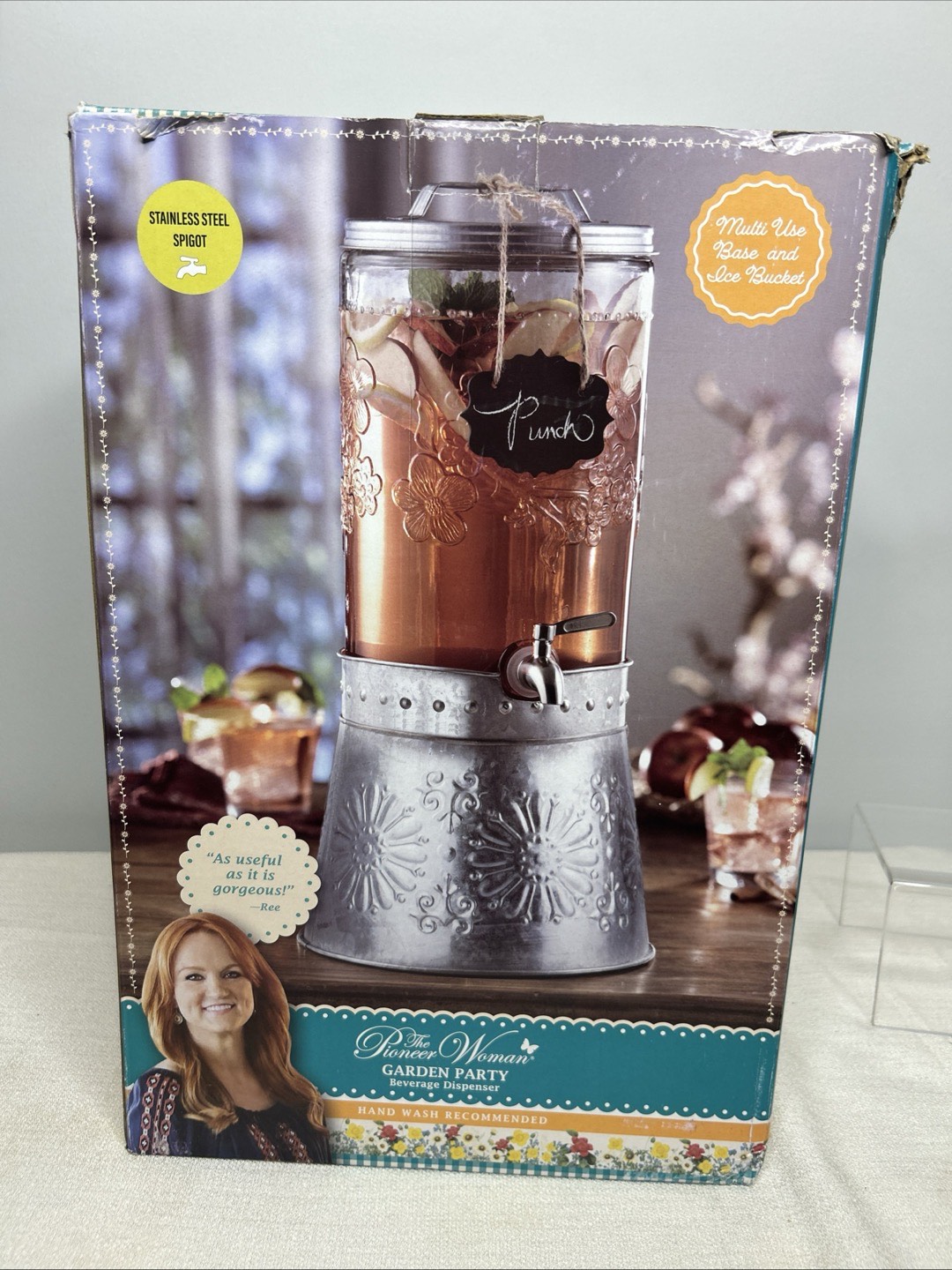 The Pioneer Woman Garden Party Beverage Dispenser Glass/Stand/Ice ...
