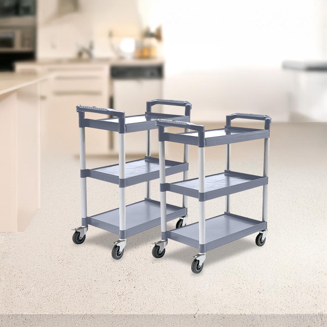 SOGA 2X 3 Tier Food Trolley Portable Kitchen Cart Gray