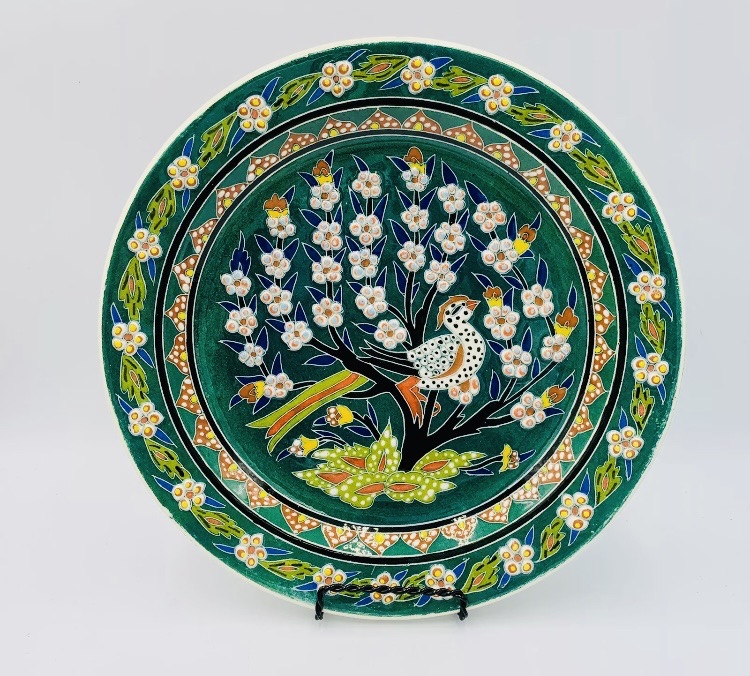 16 Vtg Turkish Pottery Plate Oren Cini Kutahya Bird In Tree With Blossoms