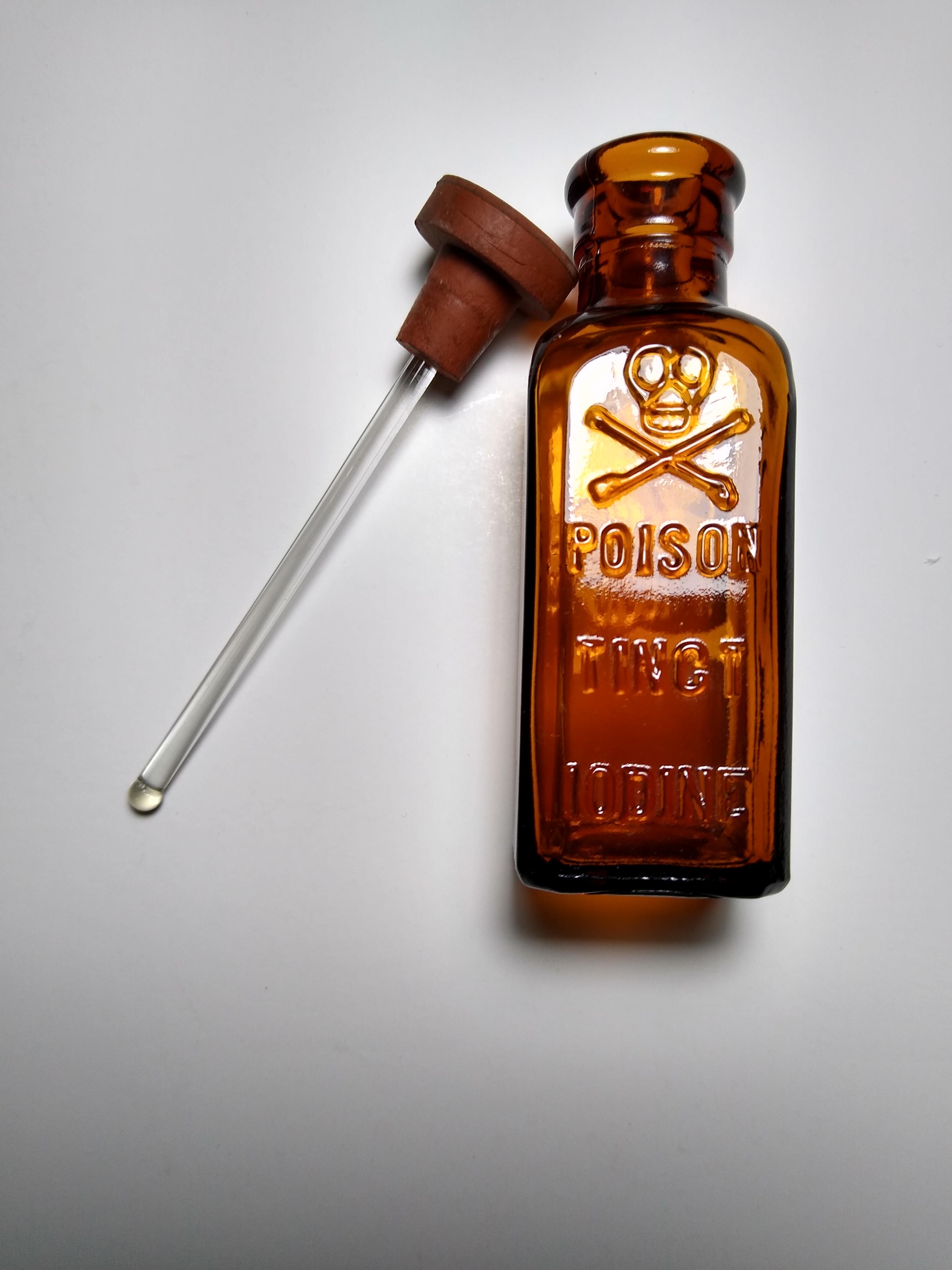 Antique Poison Bottle Amber Brown Glass Dauber Skull Crossbones TINCT ...
