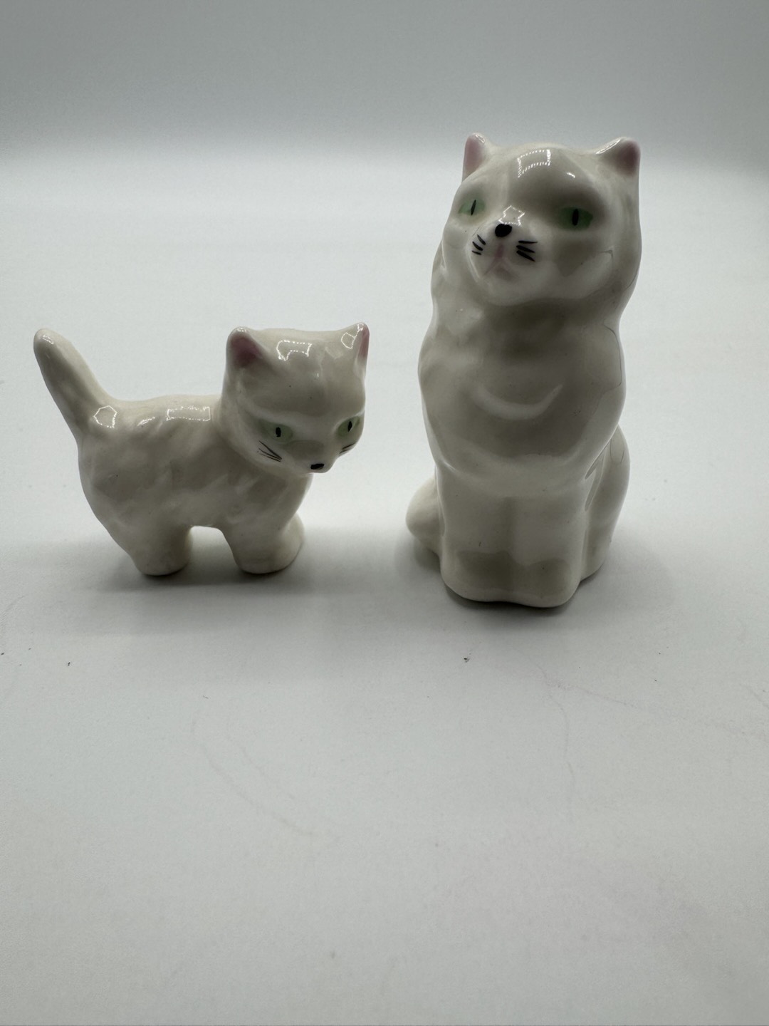 Vintage 2 Goebel Germany Miniature Figurines Cat And Kitten With Green Eyes